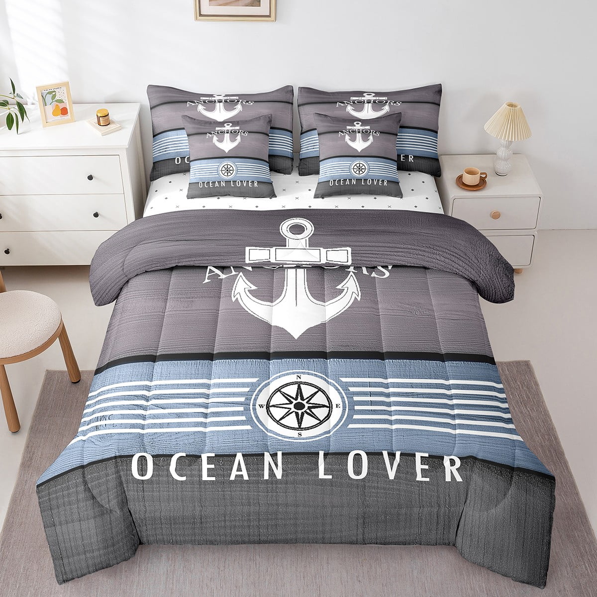 Ship Anchor Comforter Set 7 Piece Bed in a Bag Twin,Ocean Nautical ...