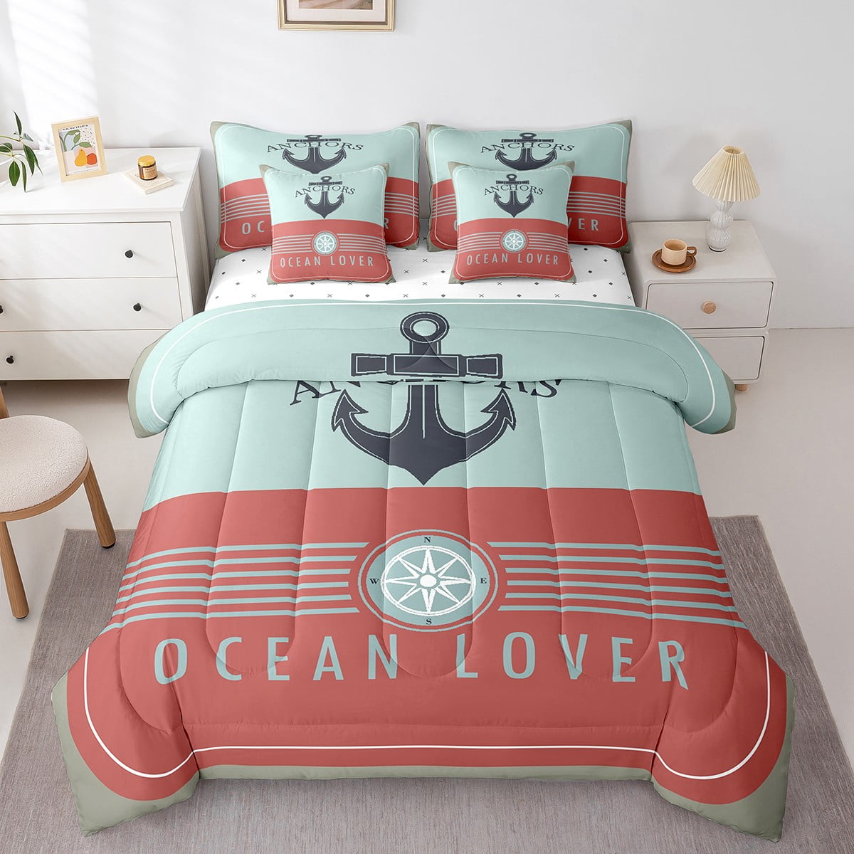 Ship Anchor Comforter Set 7 Piece Bed in a Bag Twin,Ocean Nautical ...