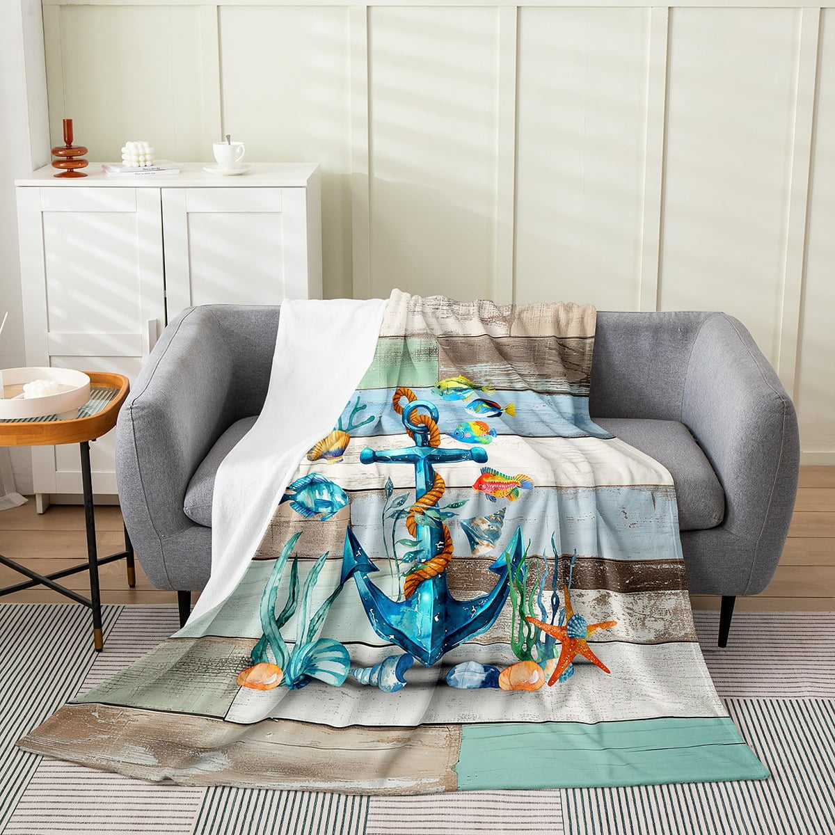 Ship Anchor Throw Blanket Colourful Sea Shell Fleece Blanket For ...