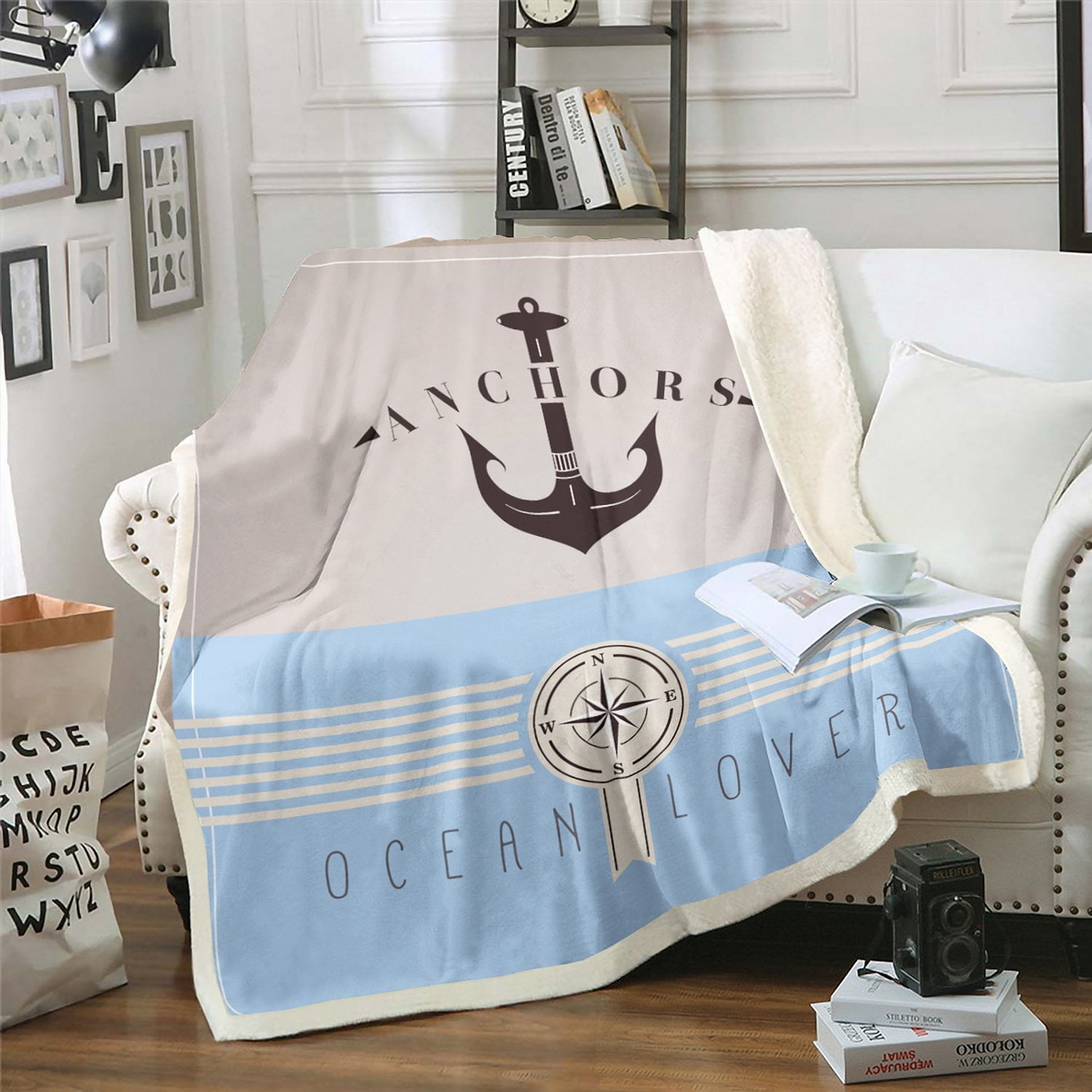 Ship Anchor Throw Blanket Nautical Fleece Blanket for Men Teens,Wheel ...