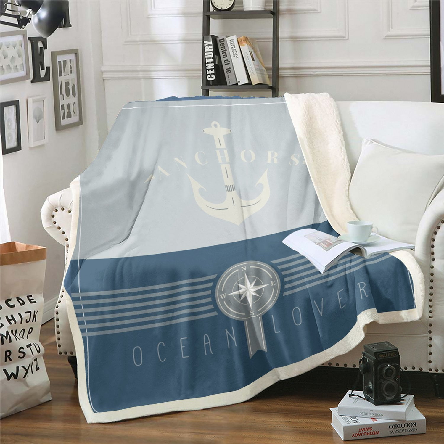 Ship Anchor Throw Blanket Nautical Fleece Blanket for Men Teens,Wheel ...