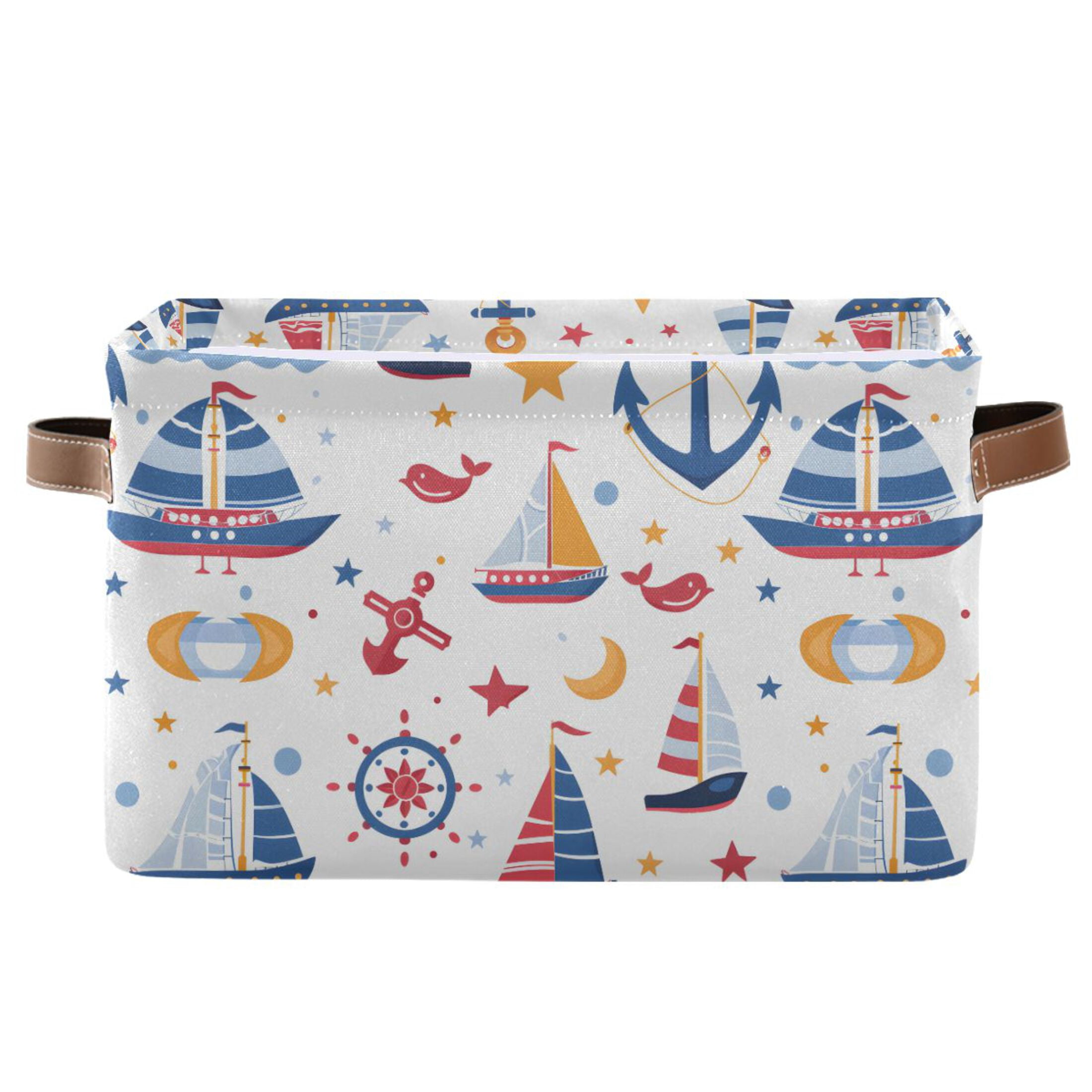 Ship Anchor Wheel Storage Bins with Handle Fabric Organizer Basket ...