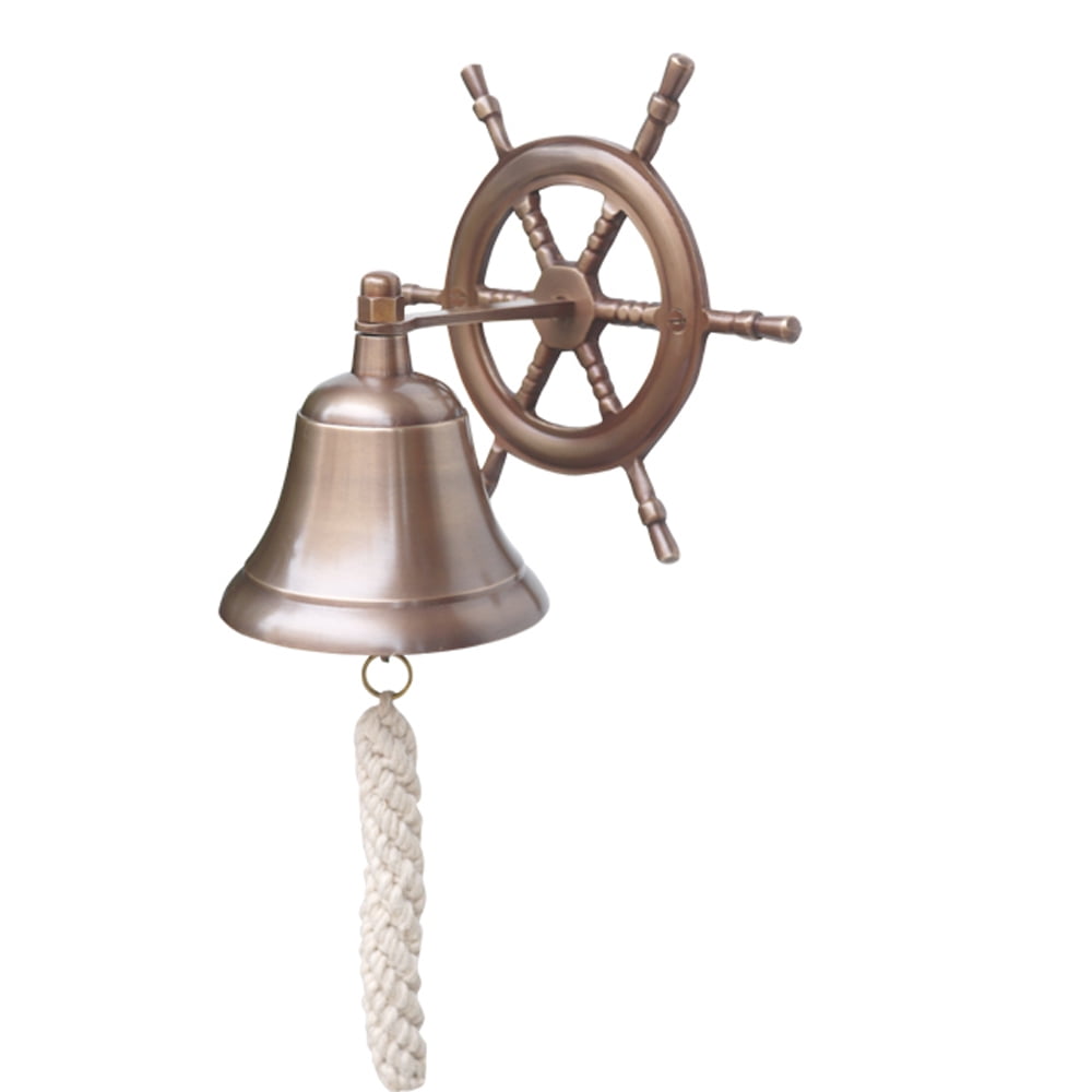 Ship Bell, Bell with Cord, Wall Mount as Steering Wheel Brass Burnished ...