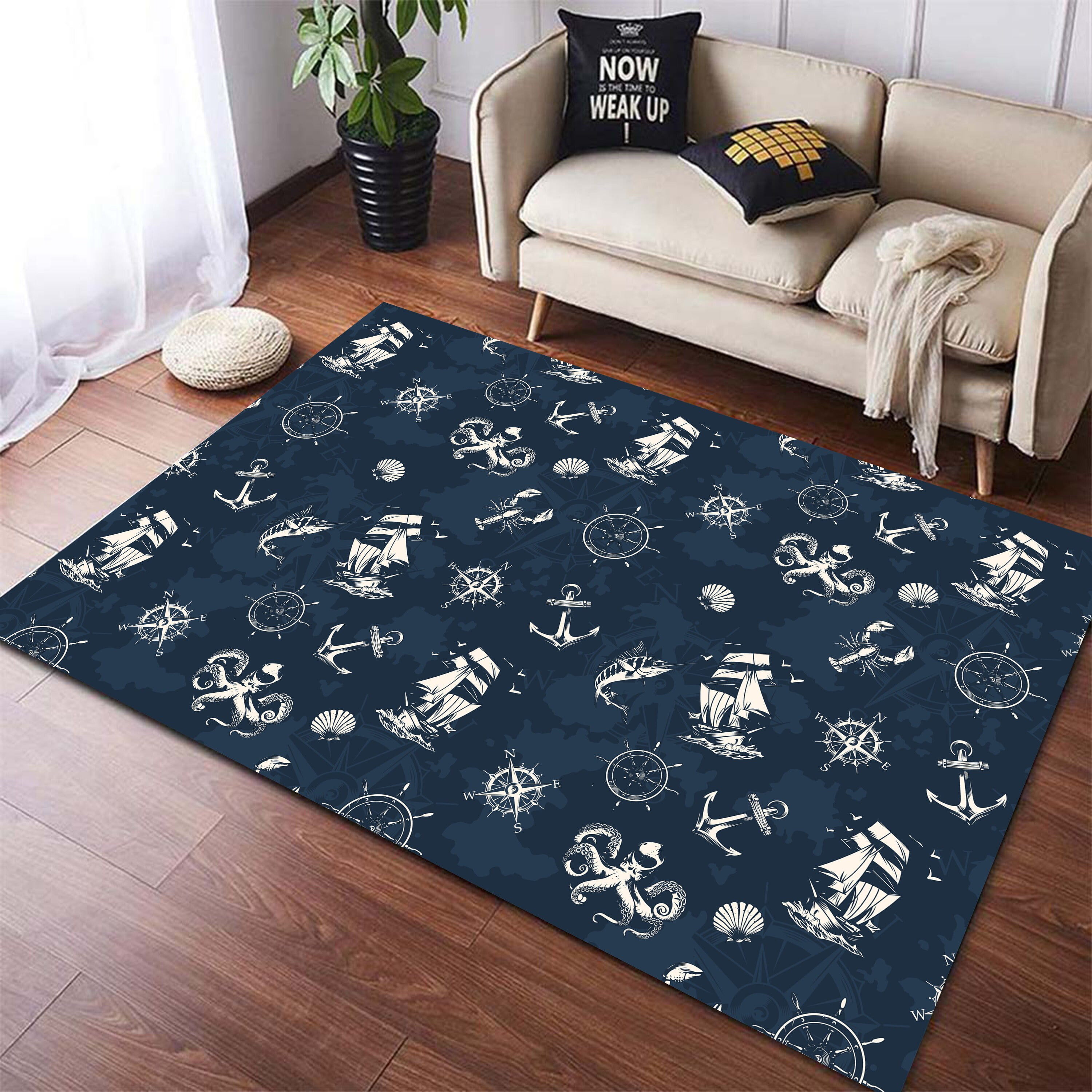 Ship Compass Pattern Rug 6x9 ft = 180x275 cm Washable Rug - Walmart.com