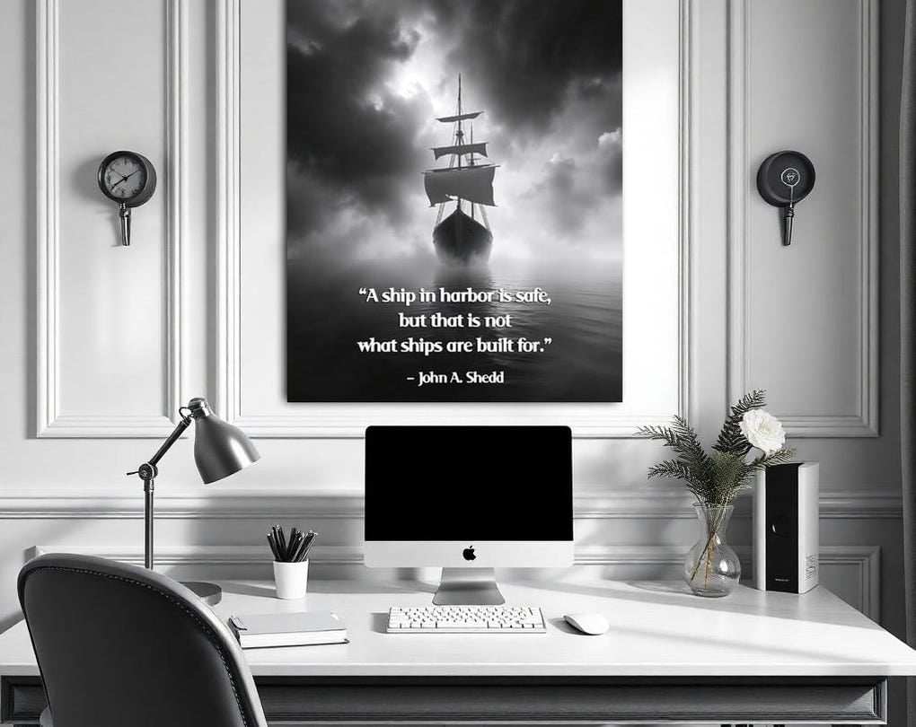 A Ship In Harbor Is Safe - Nautical Motivation Quote Print ...
