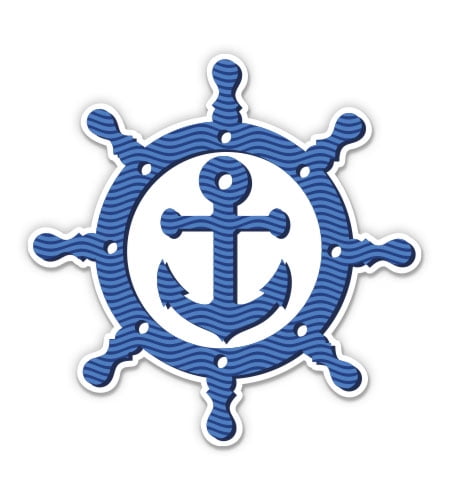 Ship Helm With Anchor Nautical - 12" Vinyl Sticker Waterproof Decal ...