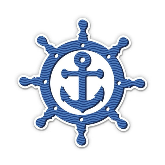 Ship Helm With Anchor Nautical - 8" Vinyl Sticker - For Car Laptop I ...