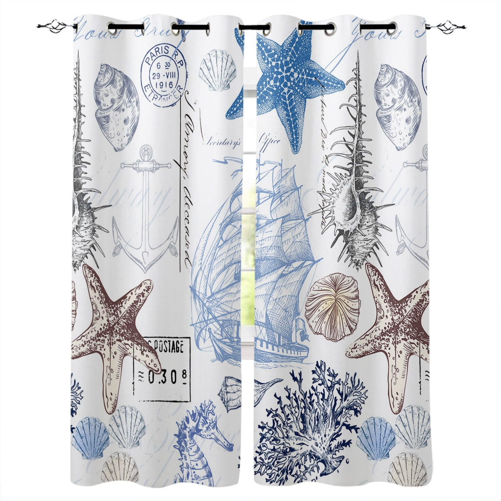 Ship Lighthouse Compass Bedroom Modern Window Curtain for Living Room ...