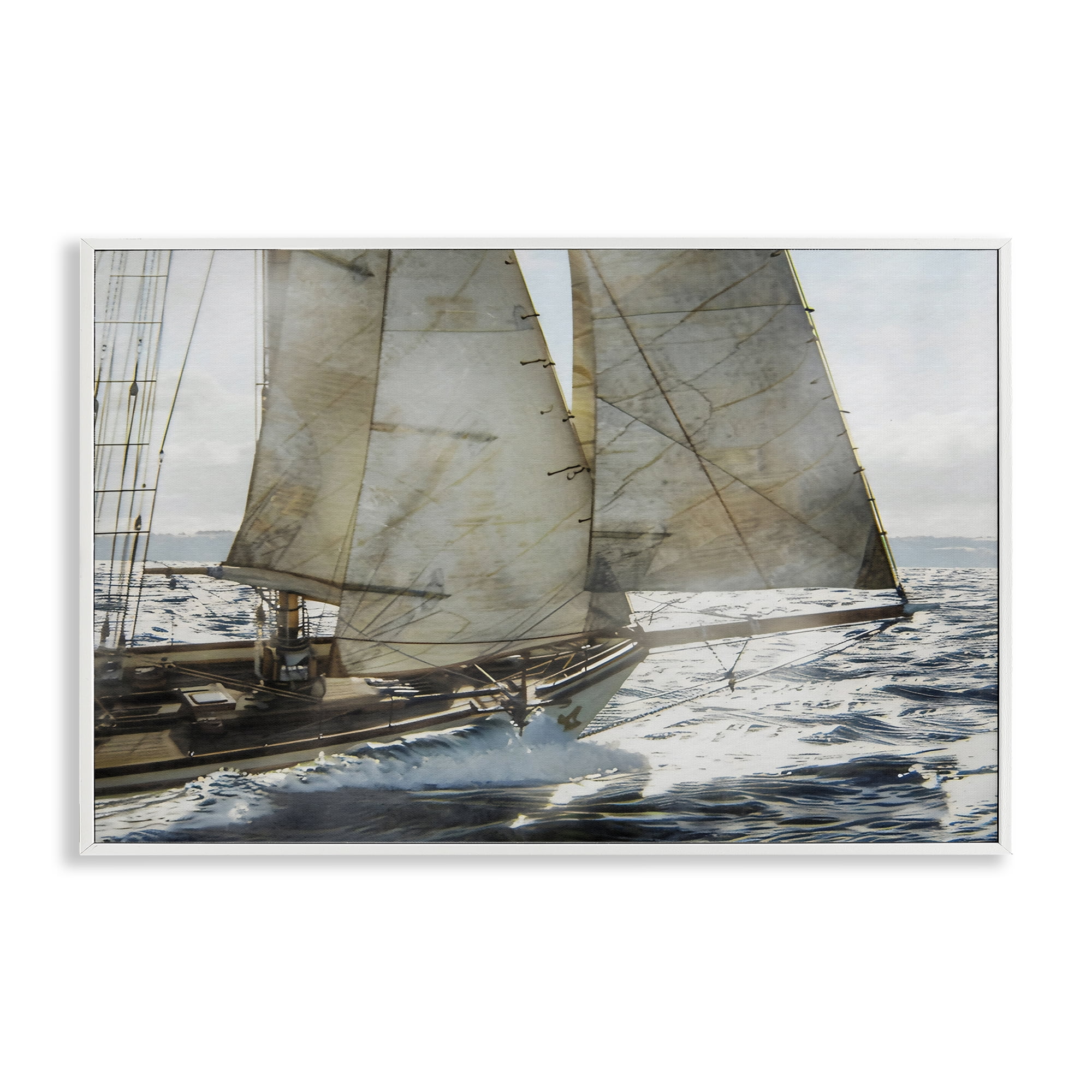 Stupell Industries Ship Sails In Motion White Framed Giclee Art, design ...