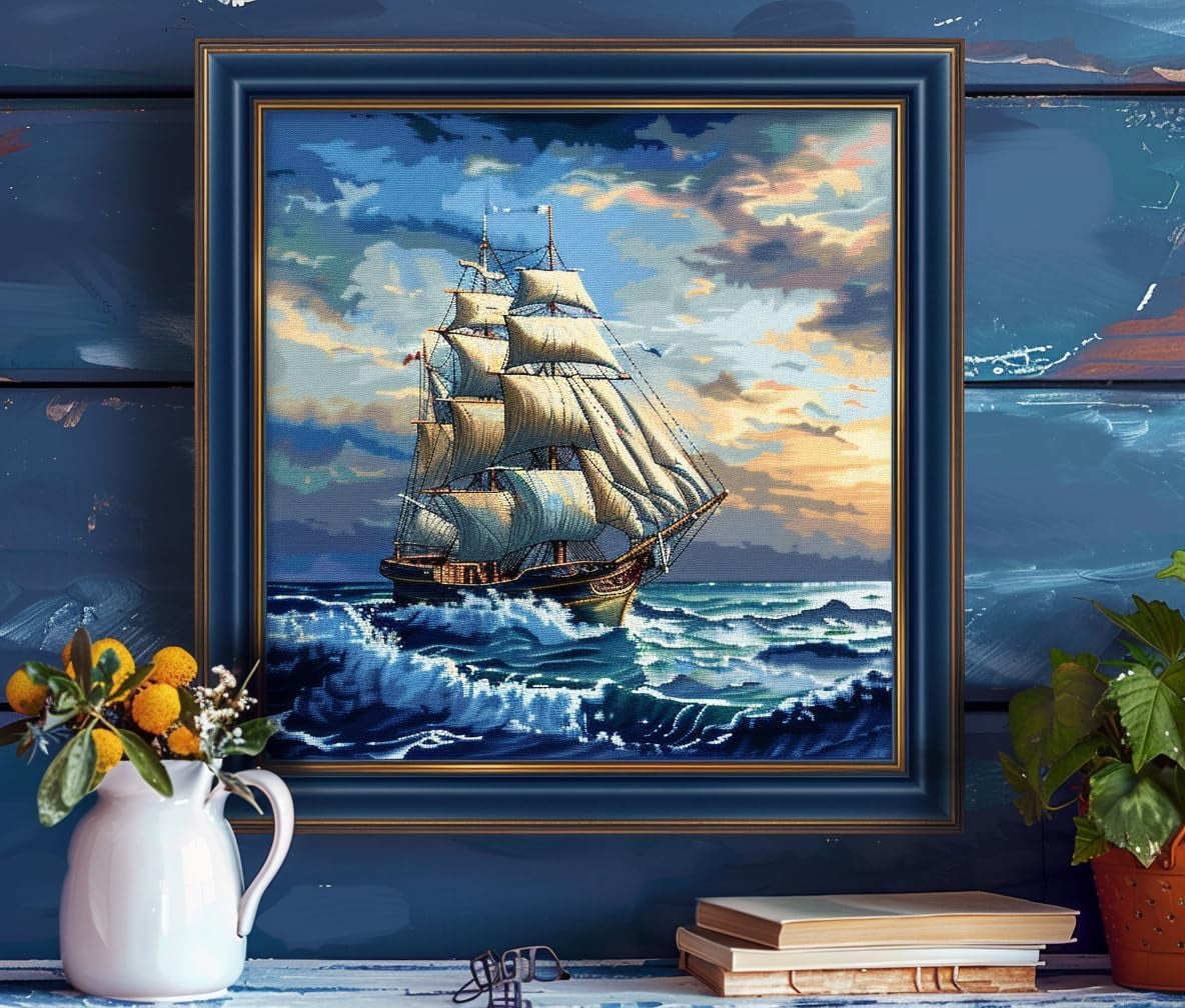 Ship on Sea DIY 11CT Stamped Cross Stitch Kits for Beginners Easy ...