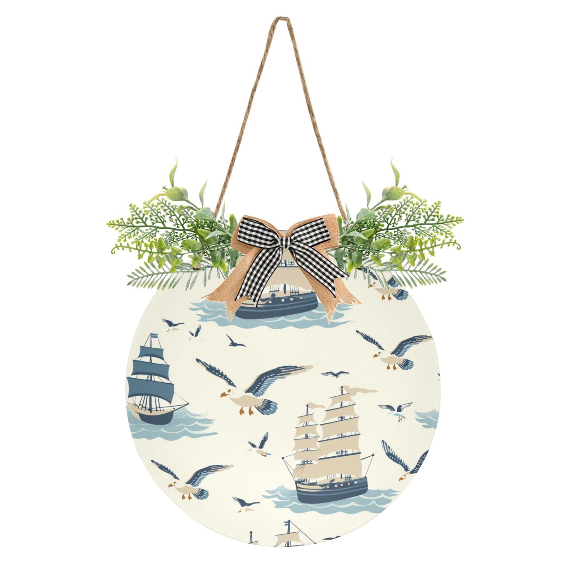 Ship Seagull Turtle Welcome Front Door Sign Round 12 inch Porch Hanging ...