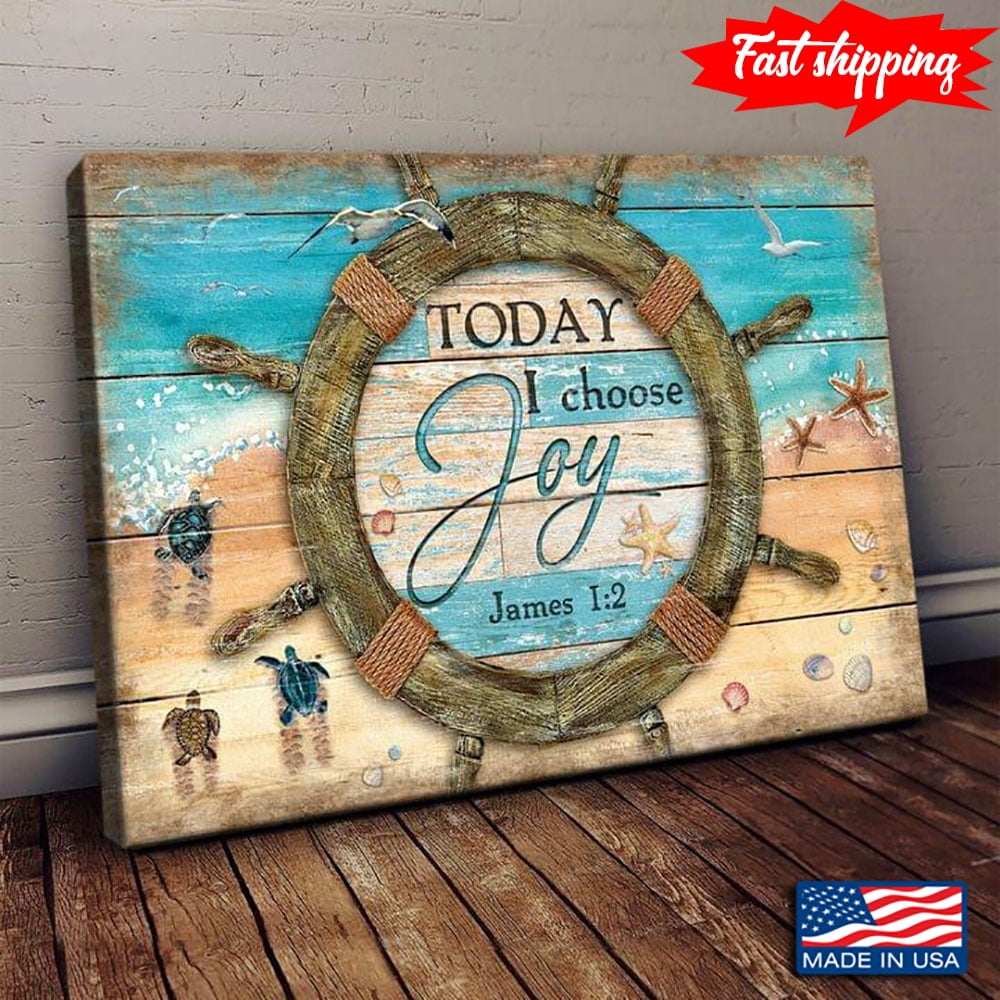 Ship Steering Wheel & Sea Creatures On Sandy Beach Today I Choose Joy ...