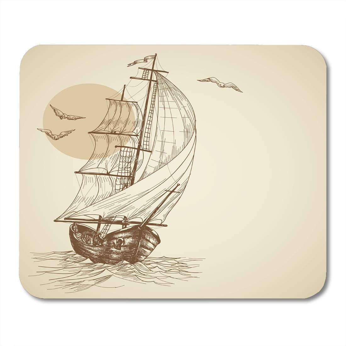 Ship Vintage Sailboat Boat Sketch Old Sail Nautic Mousepad Mouse Pad ...
