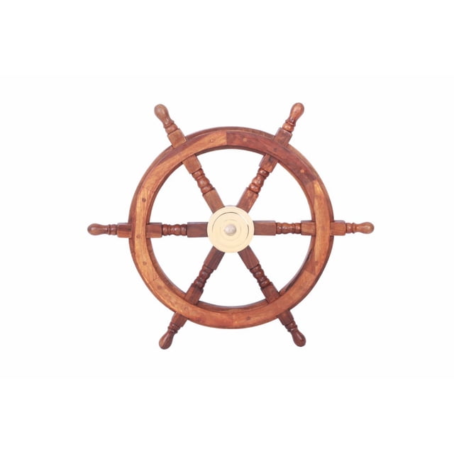 Finely Designed Sheesham Wood and Brass Ship Wheel, Brown - Walmart.com