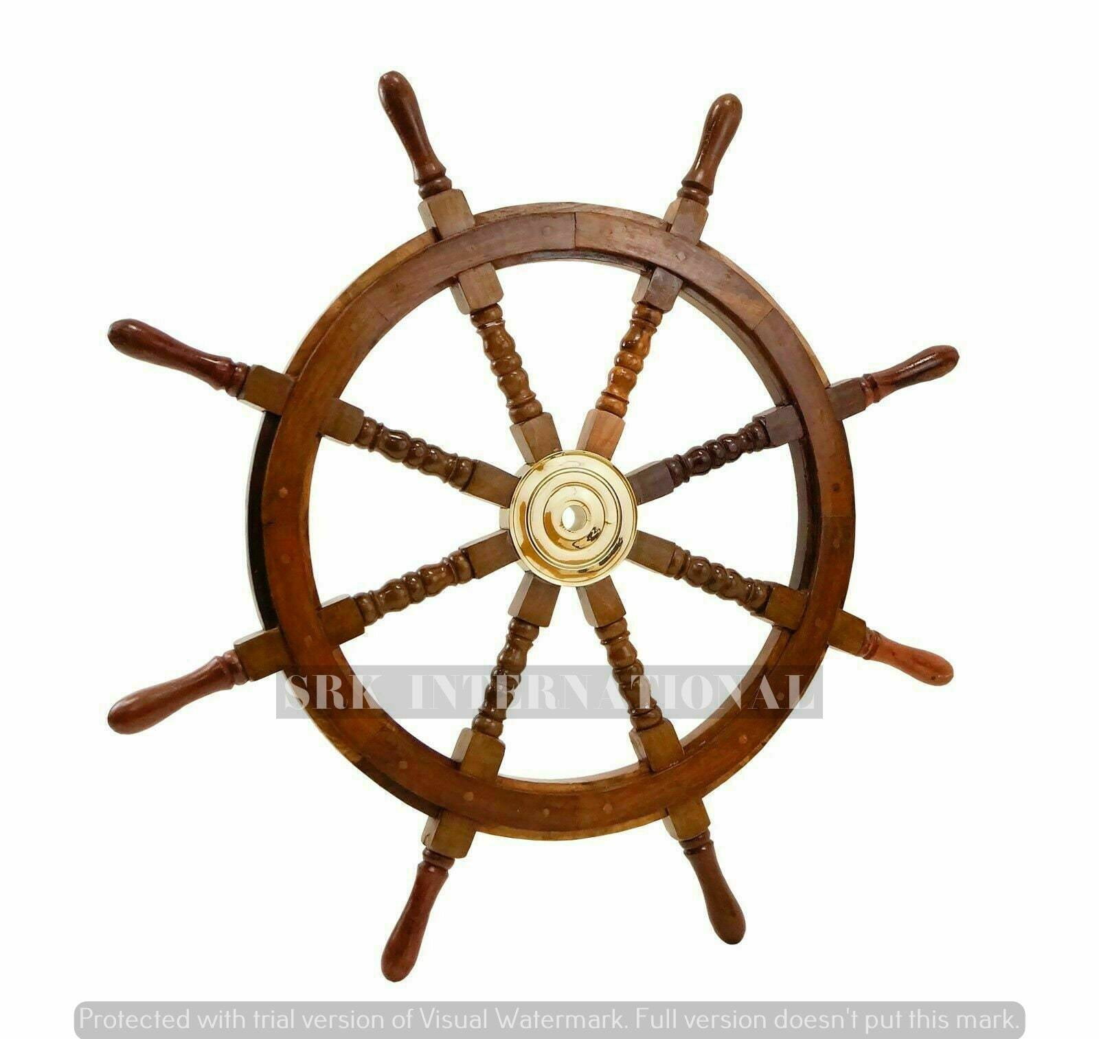 Ship Wheel Big Ship Steering Wheel Wooden Antique Teak Brass Nautical ...
