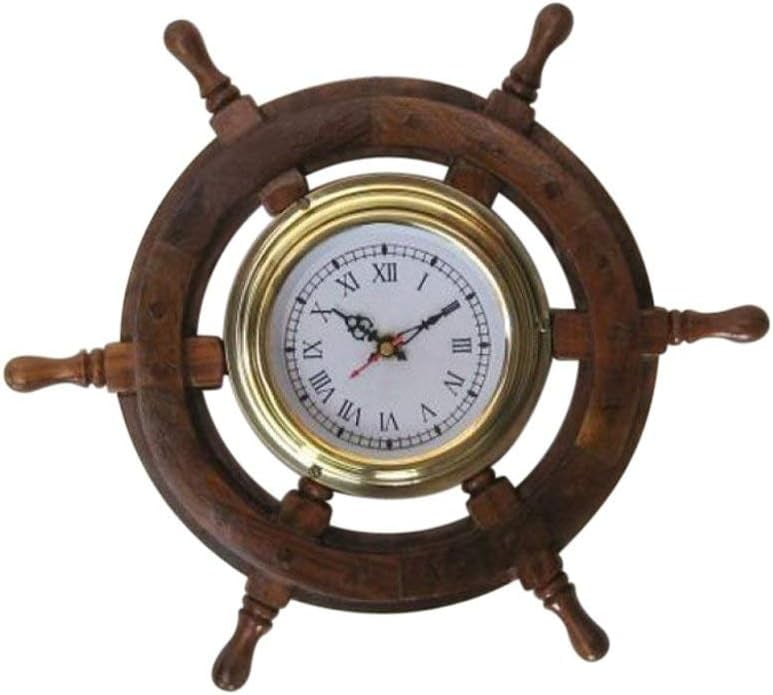Ship Wheel Clock, 12" - Nautical Decor - Walmart.com