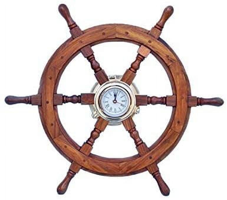 Ship Wheel Clock 24" - Brass Porthole Clocks - Model Ship Wood Replica ...