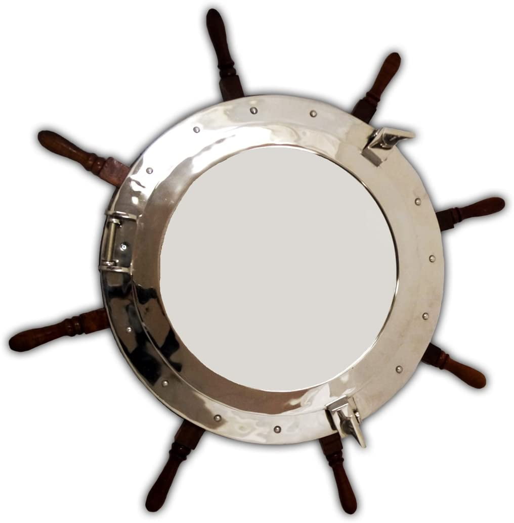 Ship Wheel Frame - 36 inch Diameter Mounted with a 24 inch Chrome ...