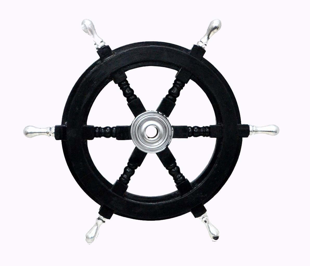 Ship Wheel (Full Black Painted) - (Aluminum Hub & Handles) - (42 Inches ...