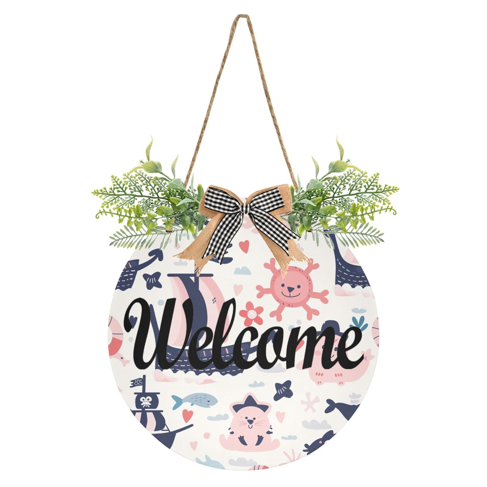 Ship and Fish Welcome Sign for Front Door Wreath Door Sign for ...