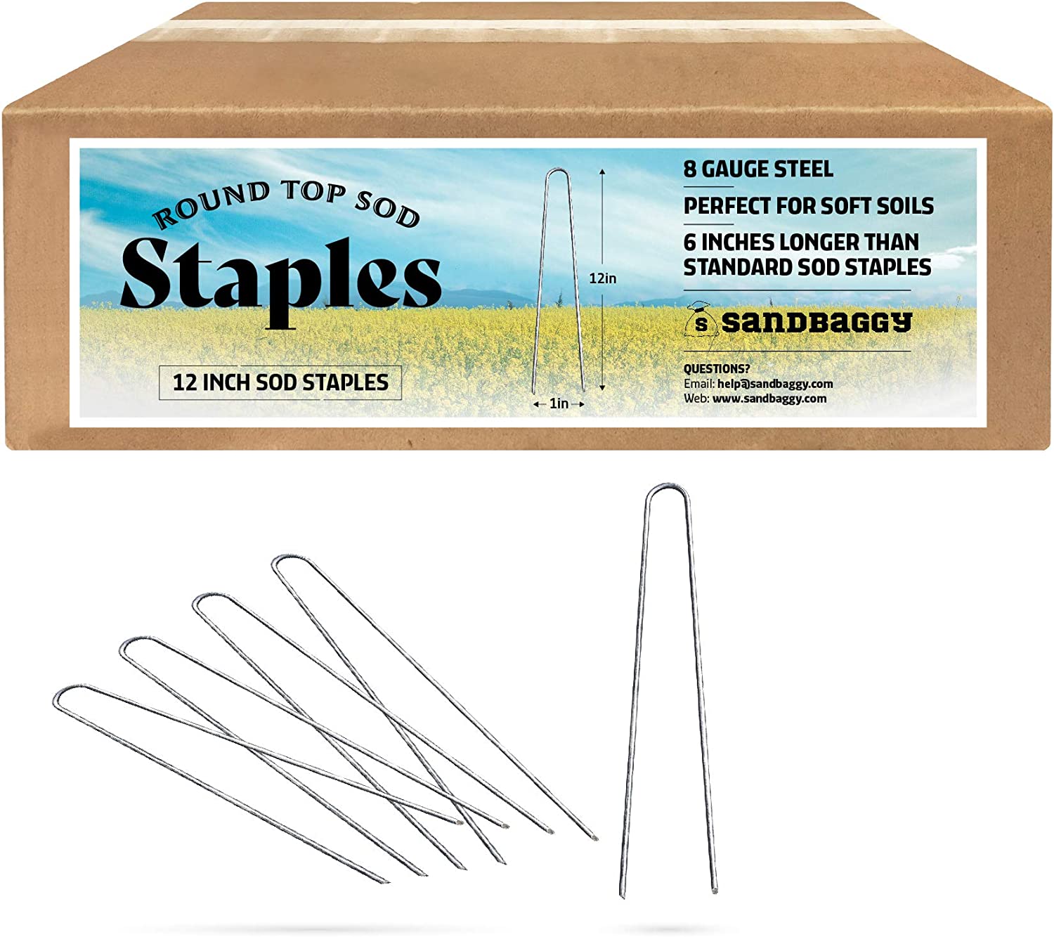 (Ship from USA) Sandbaggy 250 12" Landscape Staples (8 Gauge Steel) ~SOD Staples Garden Stakes ...