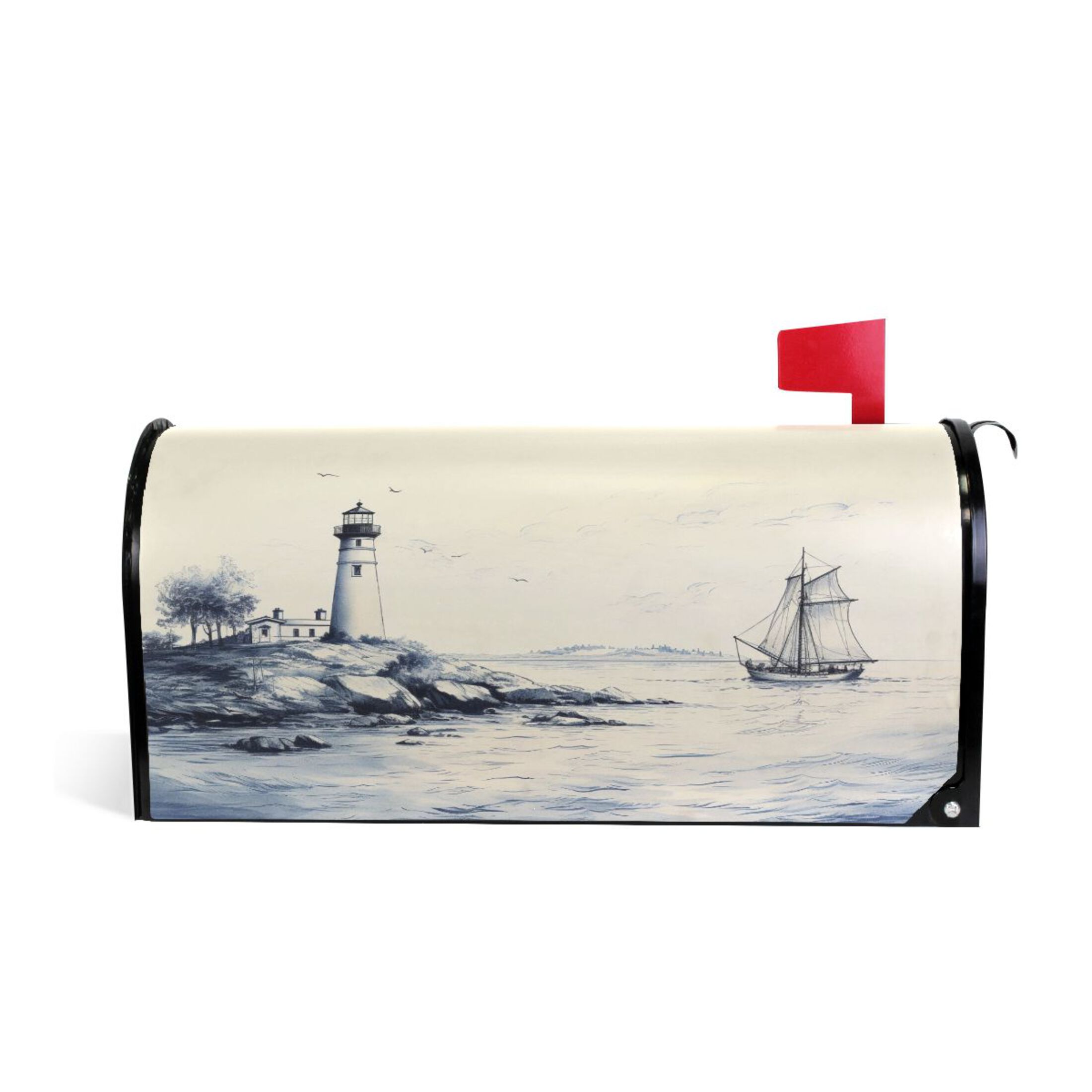 Ship in Sea Landscape Magnetic Mailbox Covers Post Box Wraps Garden ...