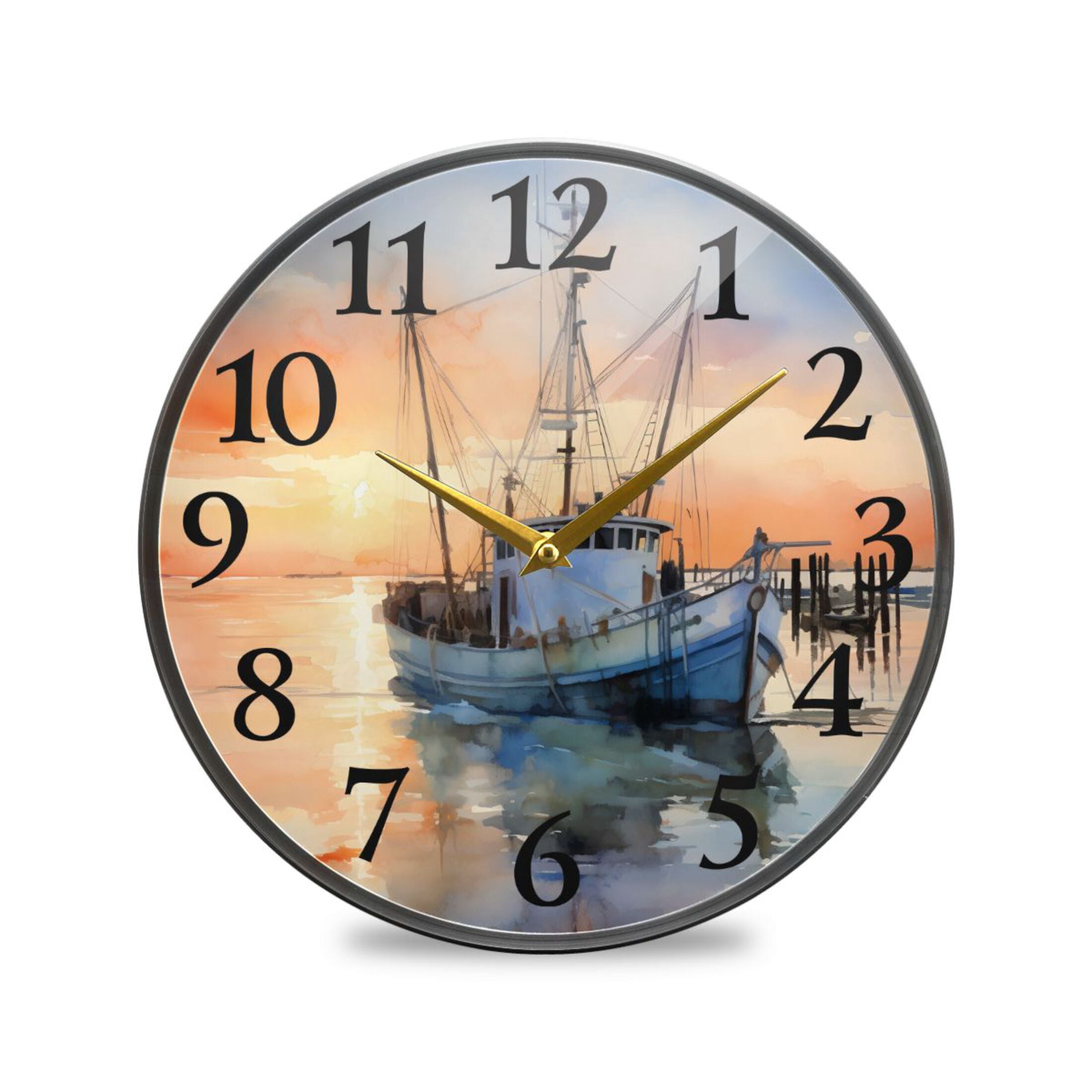 Ship on Sea Wall Clocks Battery Operated 11.9 Inch Round Clock Acrylic ...