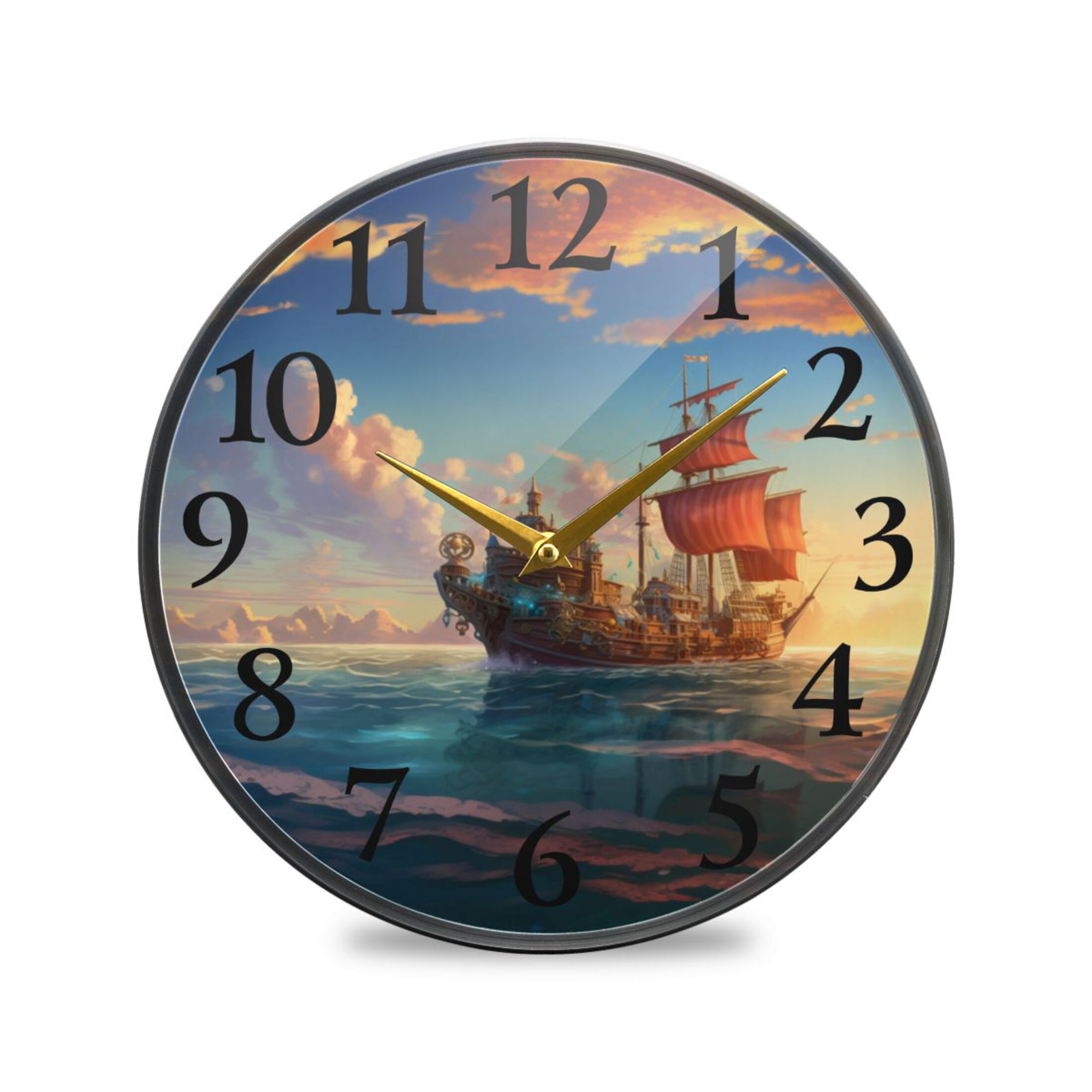 Ship on Sea Wall Clocks Battery Operated 11.9 Inch Round Clock Acrylic ...