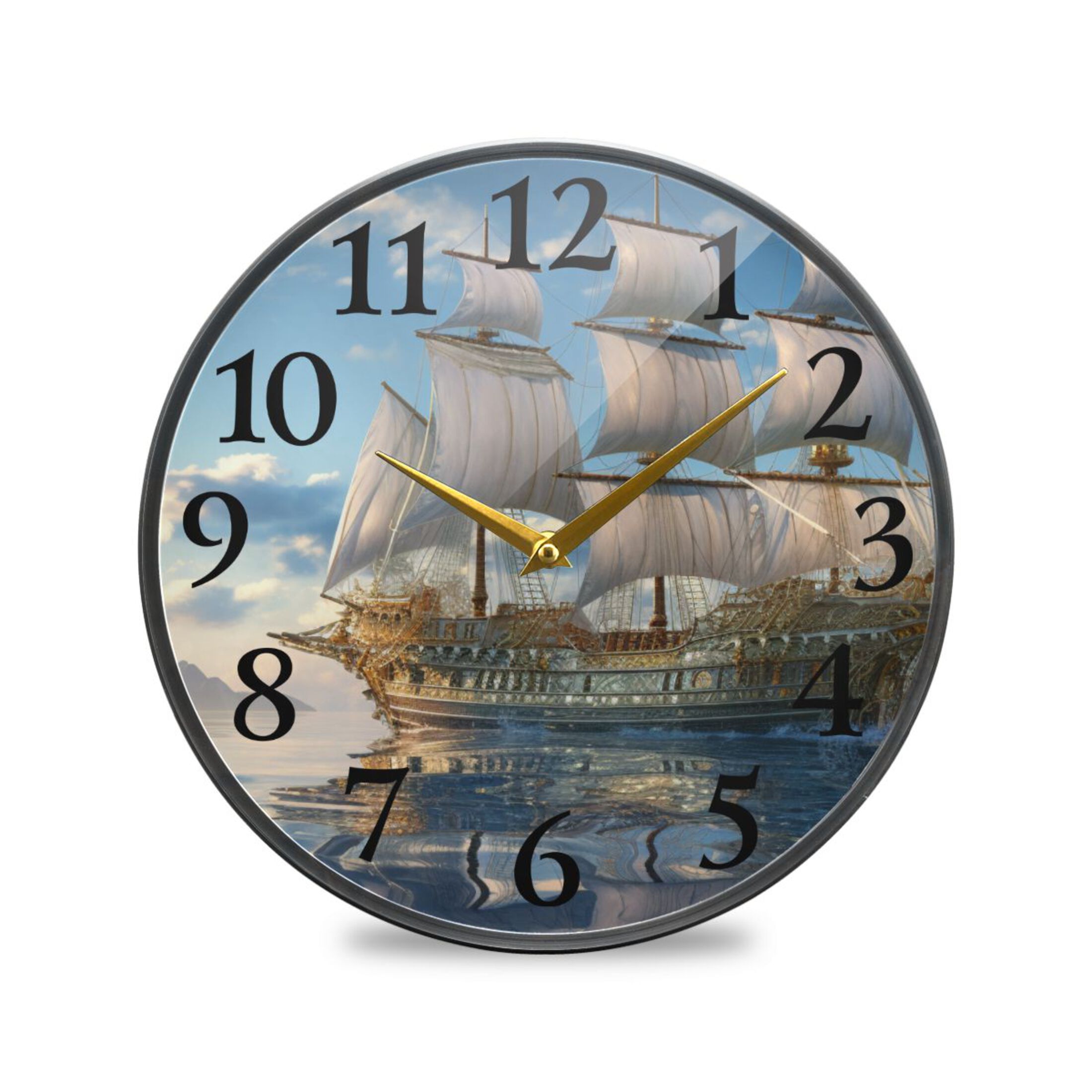 Ship on Sea Wall Clocks Battery Operated 9.5 Inch Round Clock Acrylic ...