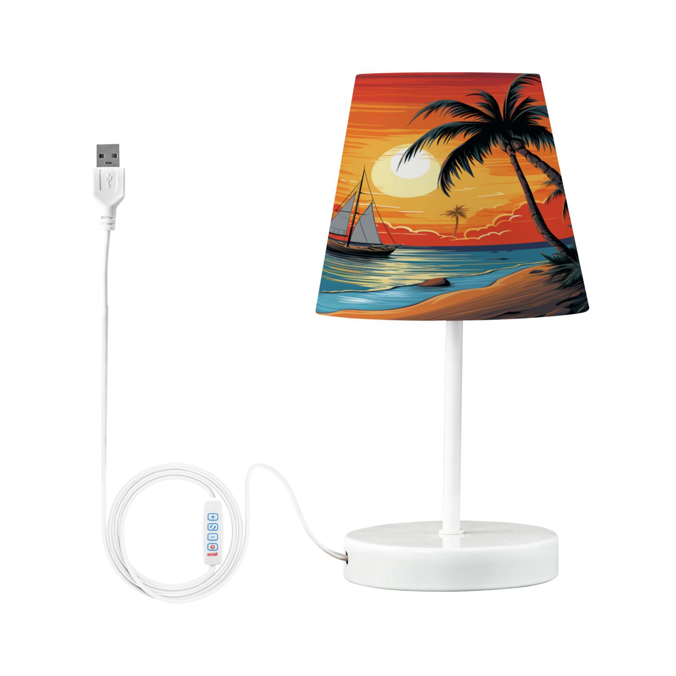 Ship on Sea with Sunset Desk Lamp LED Table Nightstand Lamps with 3 ...