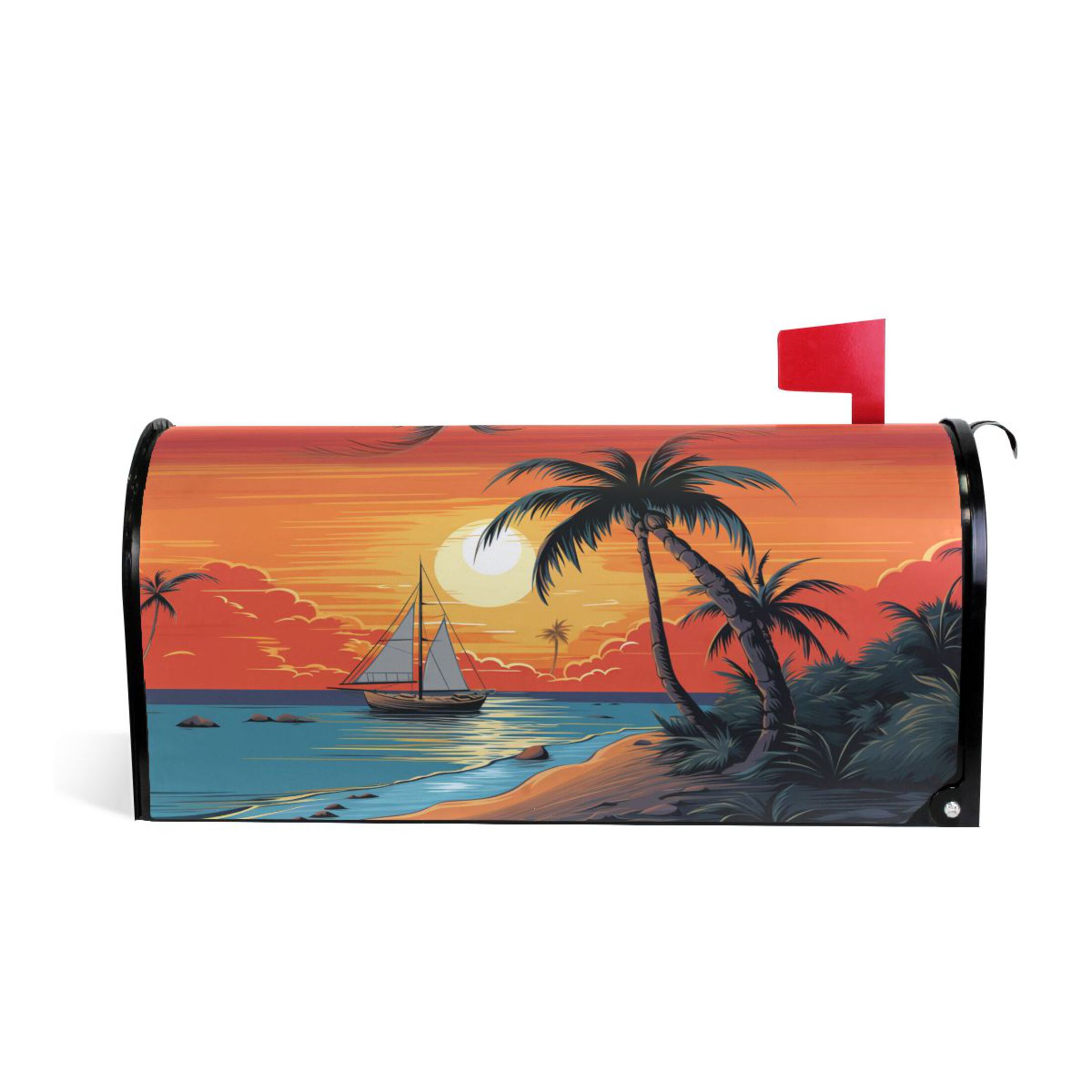 Ship on Sea with Sunset Magnetic Mailbox Covers 25.5" X 21" Post Letter ...