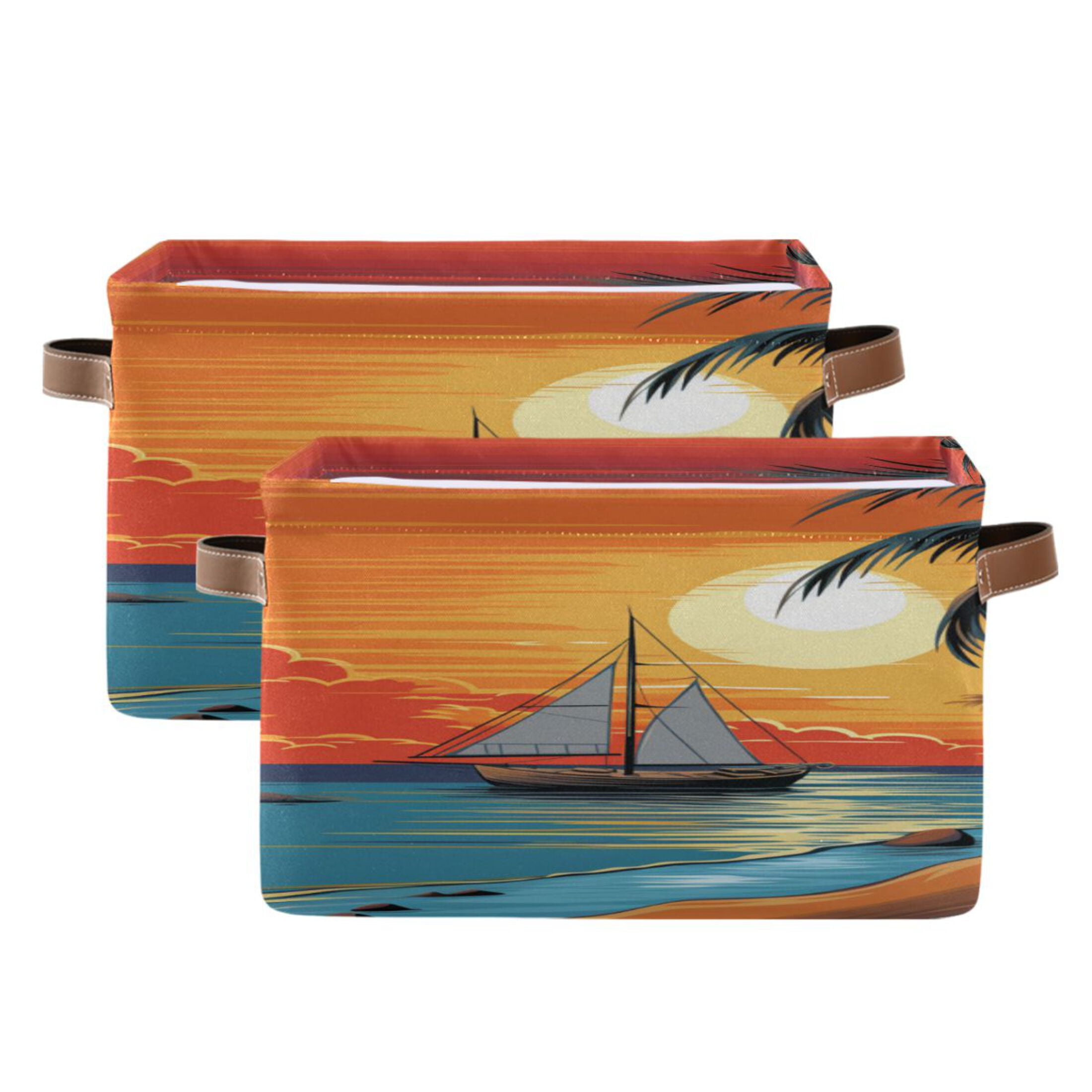 Ship on Sea with Sunset Storage Bins with Handle Fabric Organizer ...