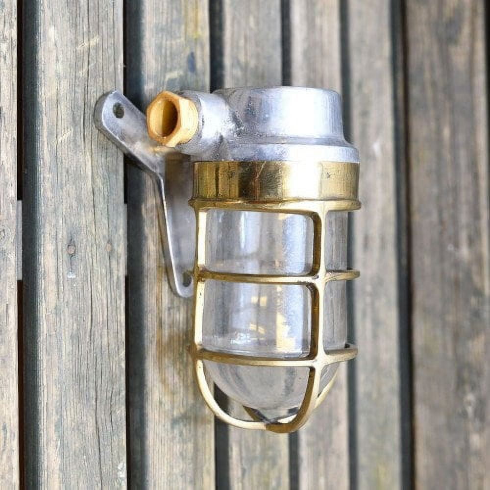 Ship's Brass Caged Post Light With Triangular Aluminum Mount Wall Lamp ...