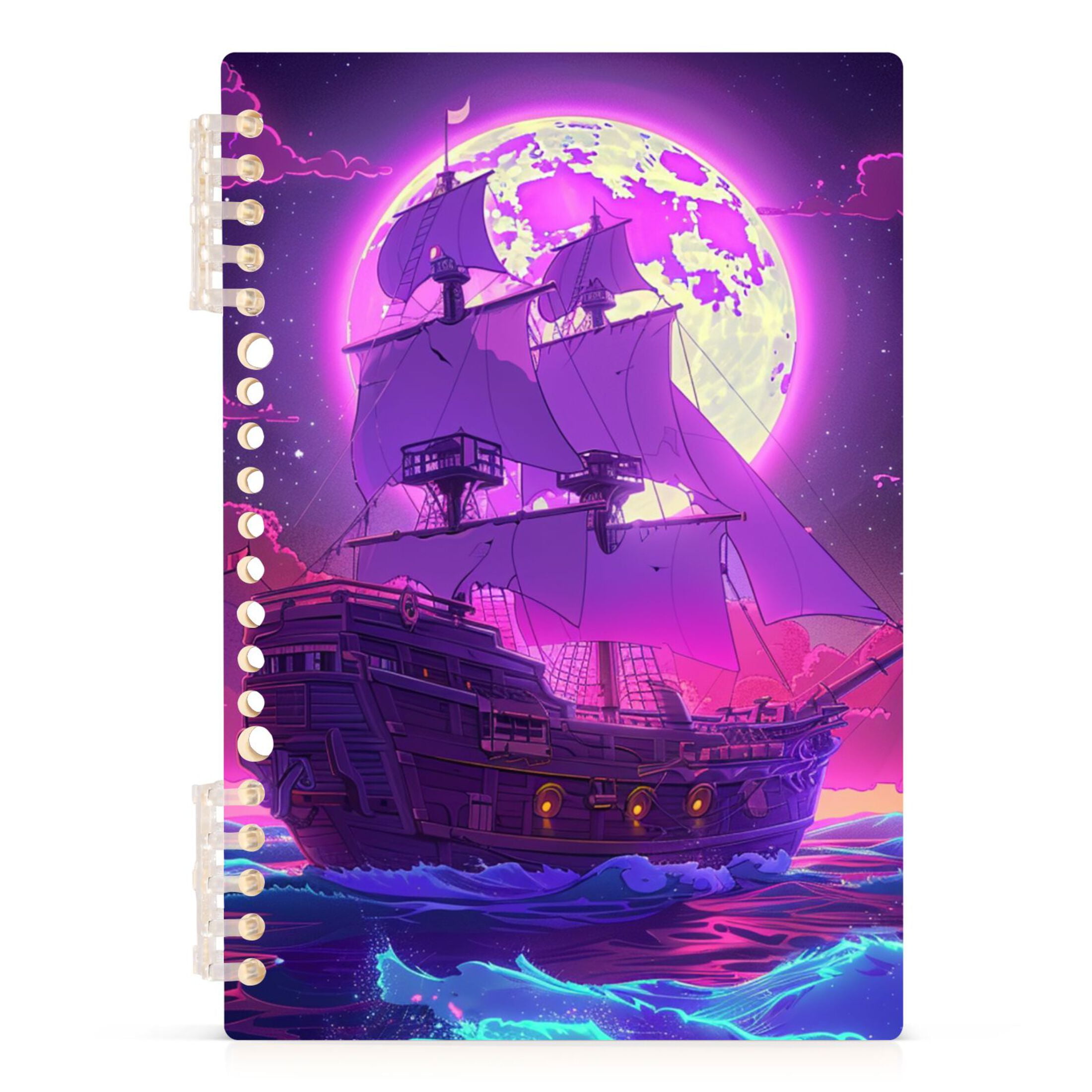 Ship with Moon Landscape Spiral Journal Notebook College Ruled Notebook ...