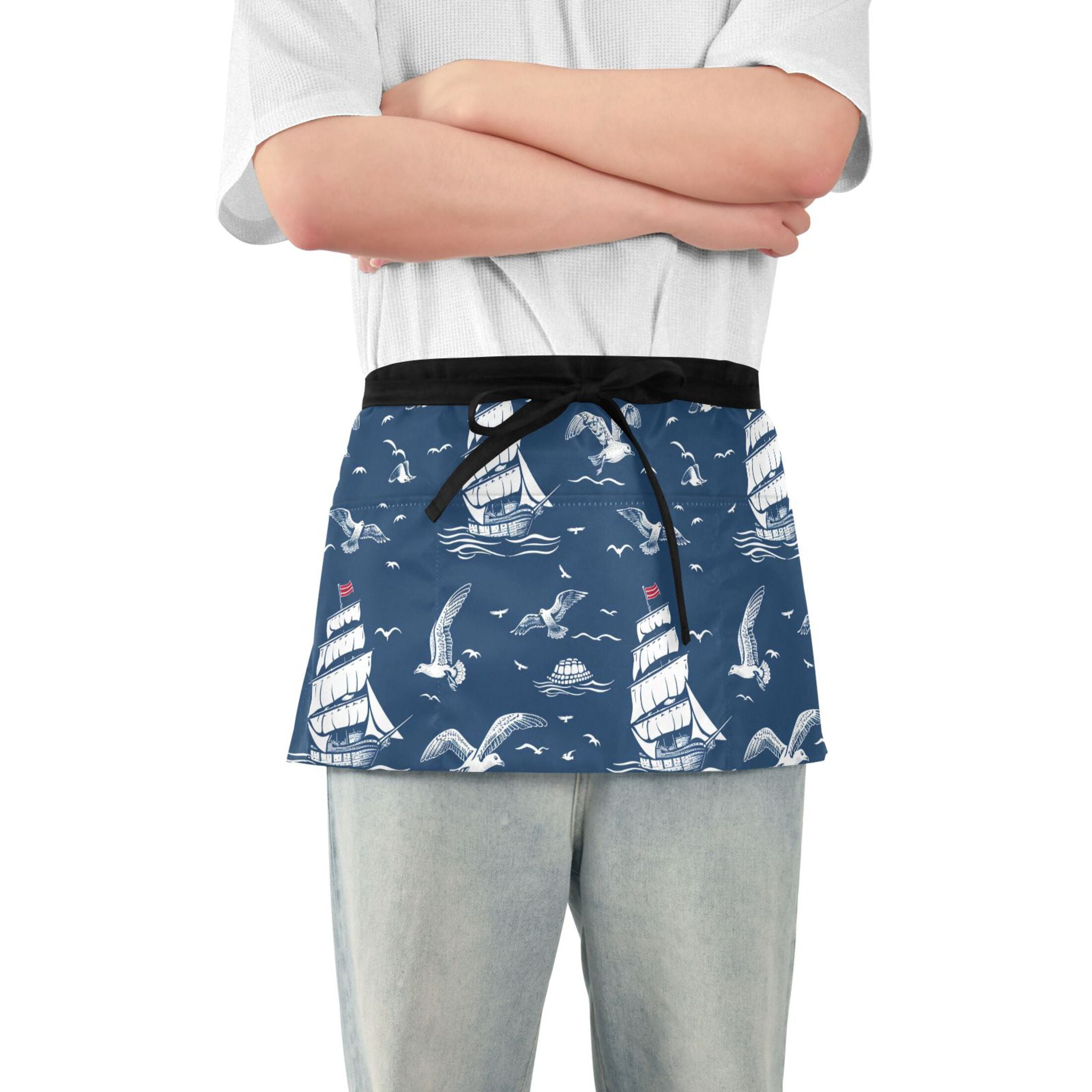 Ship with Seagull Server Apron with 3 Pockets Waterproof Waitress Waist ...