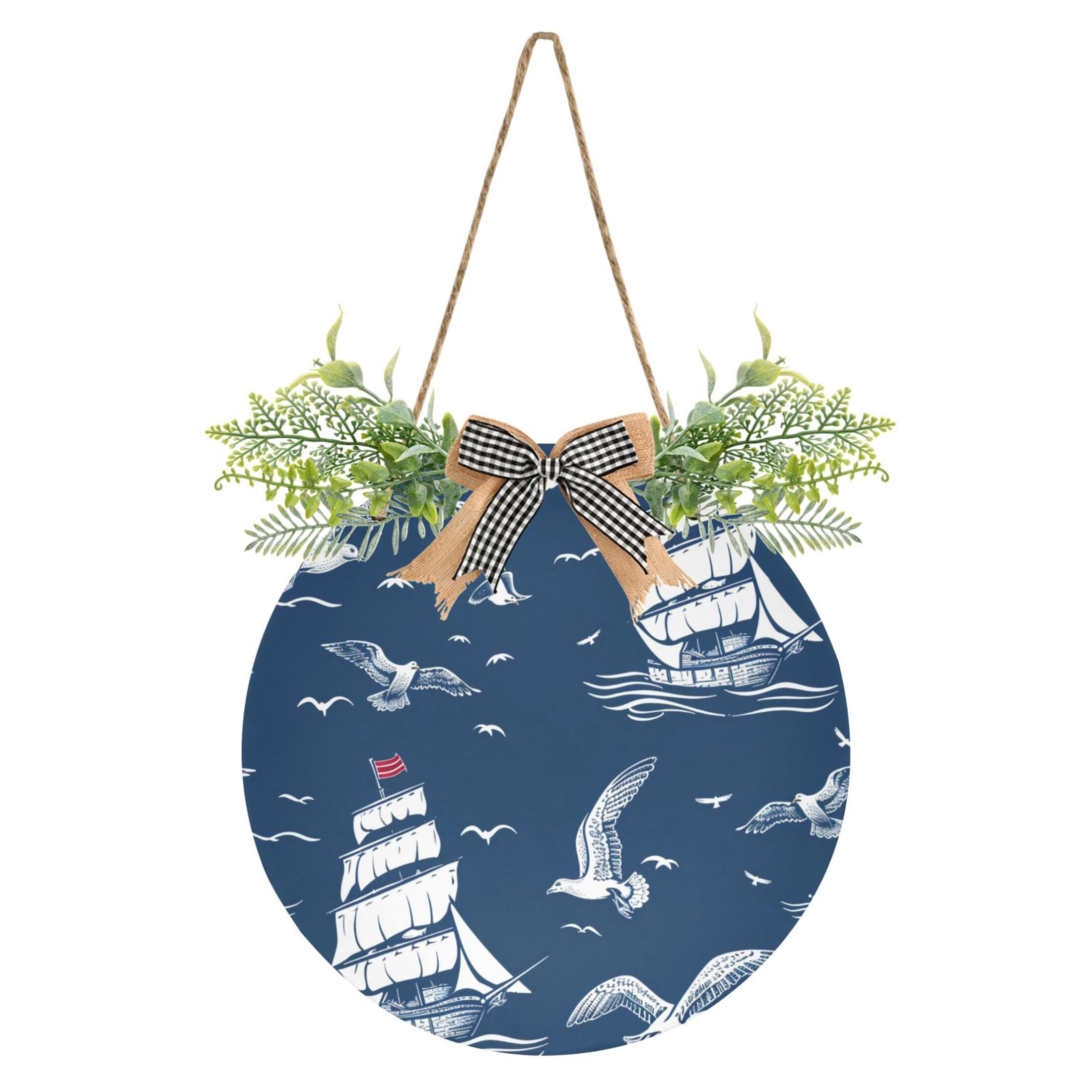 Ship with Seagull Welcome Front Door Sign Round 12 inch Porch Hanging ...