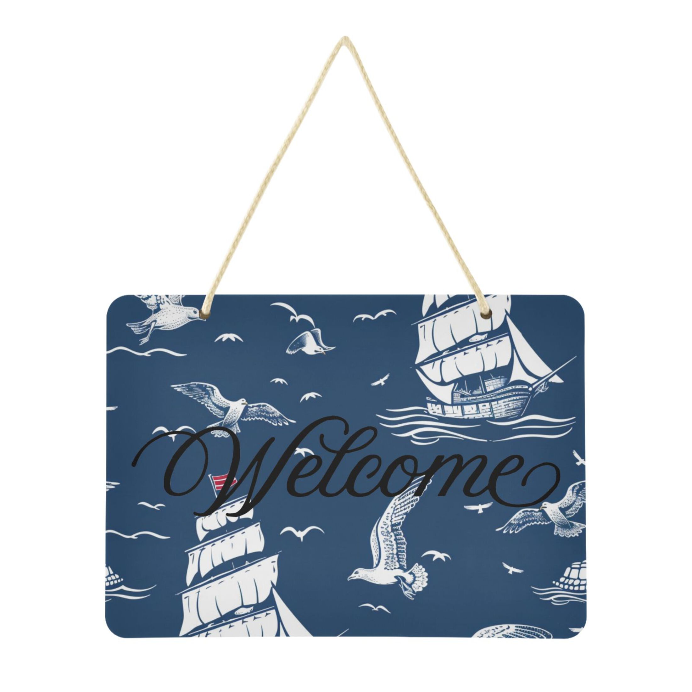 Ship with Seagull Welcome Sign Front Door PVC 14x10 inch Hanger Hello ...