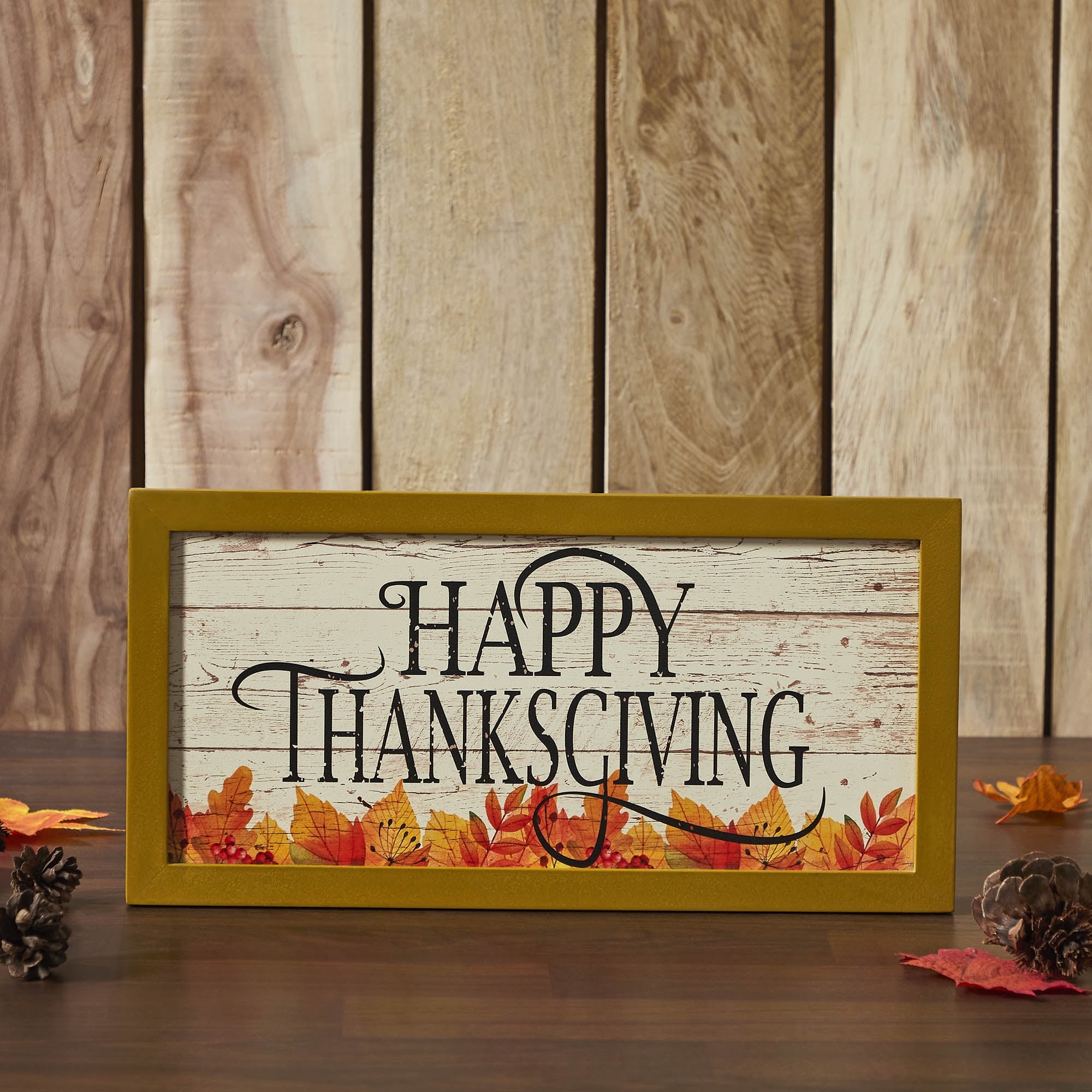 VHC Brands Shiplap Happy Thanksgiving Fall Leaves Wall Sign 8x16 ...