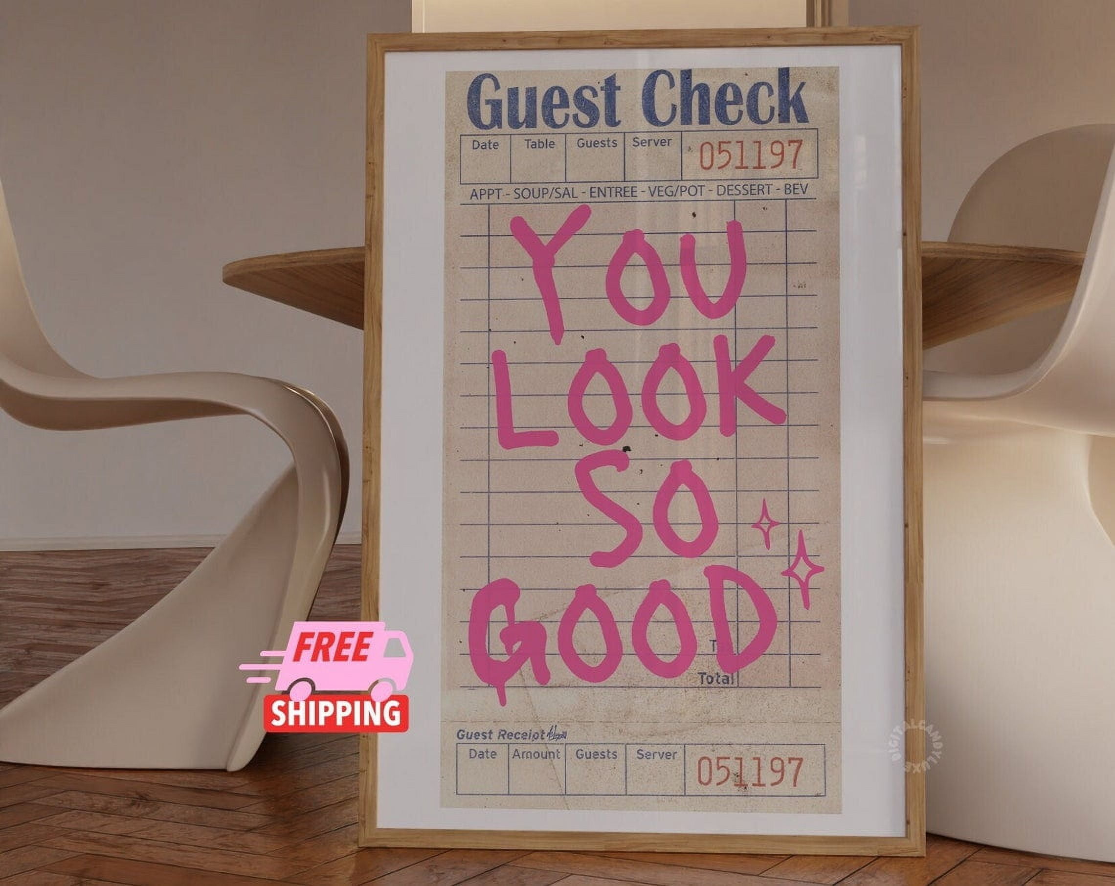 Shipped Prints Guest Check Poster Pink Wall Art Girly Decor Trendy ...