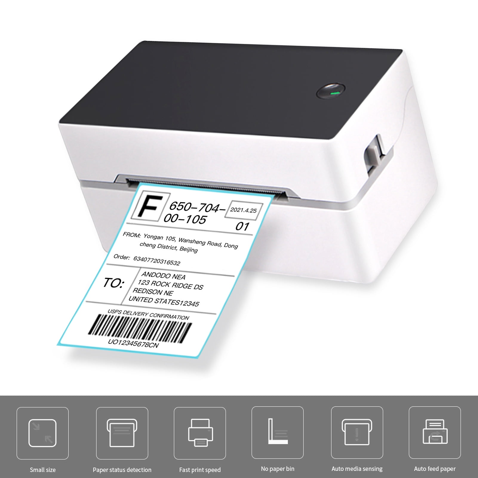 Shipping Label Printer, DesktopHigh Speed USB + BT Direct Thermal ...