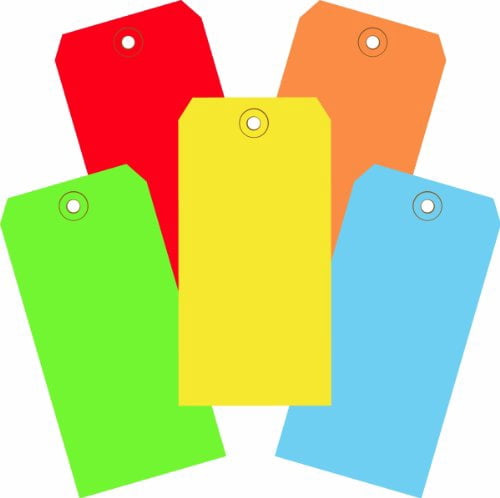Shipping Tags, 4 3/4" x 2 3/8", 13 Pt, Assorted Colors, With Reinforced ...