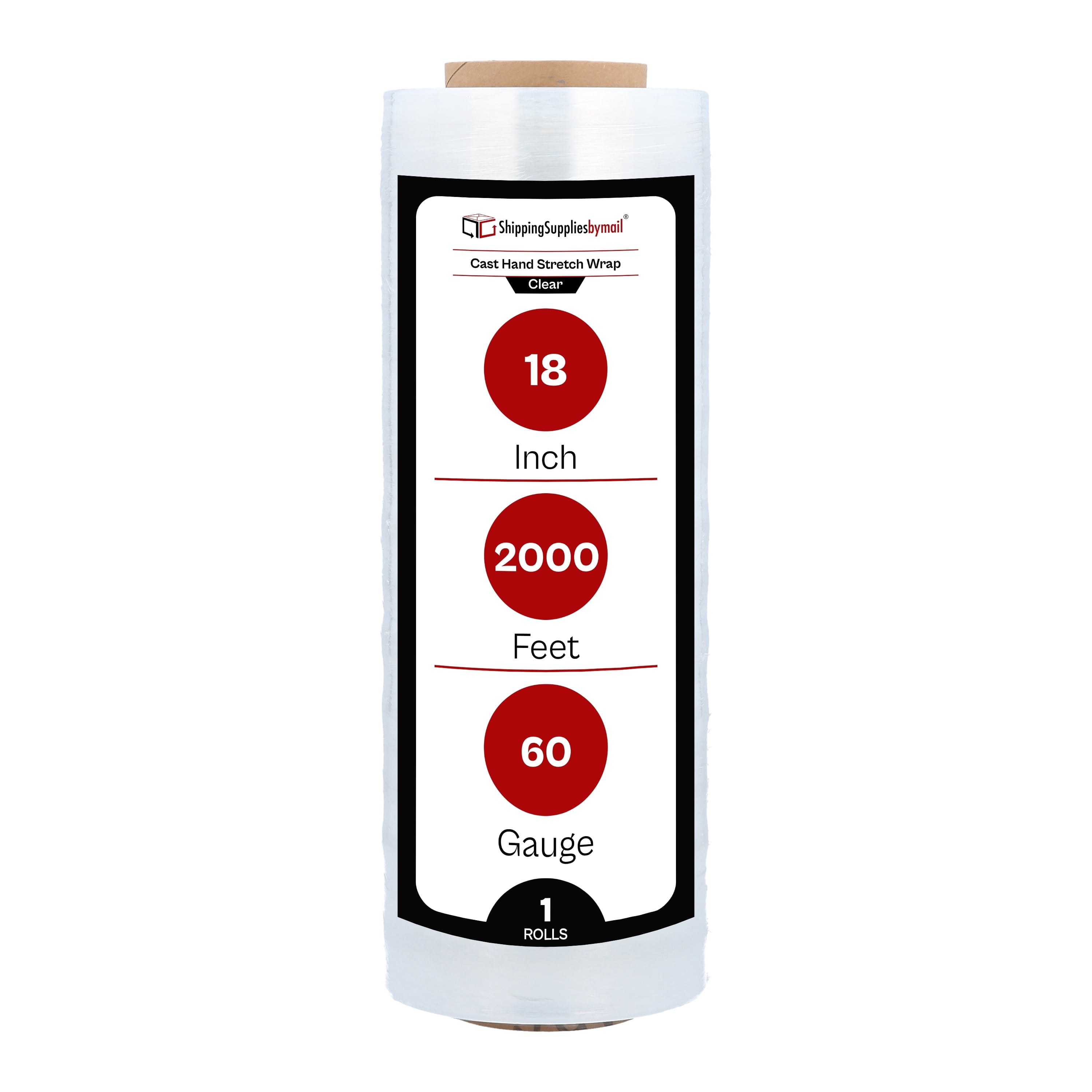 SSBM Cast Hand Stretch Wrap 18" x 2000' 60 Gauge 1 Roll Quiet Unwind ...