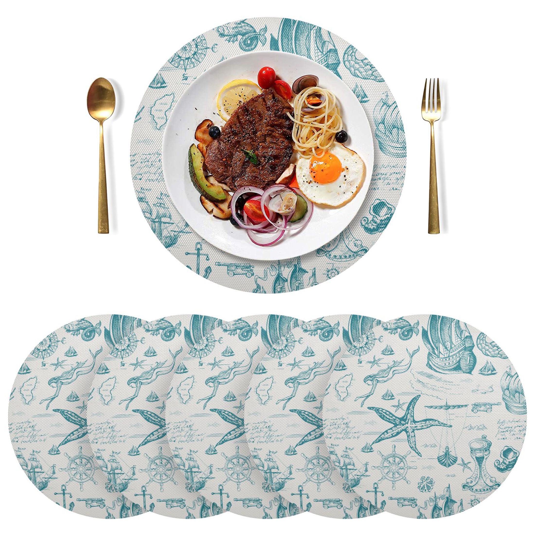 Ships Anchors and Starfish Round Plate Mats Non-Slip Place Mat Washable ...