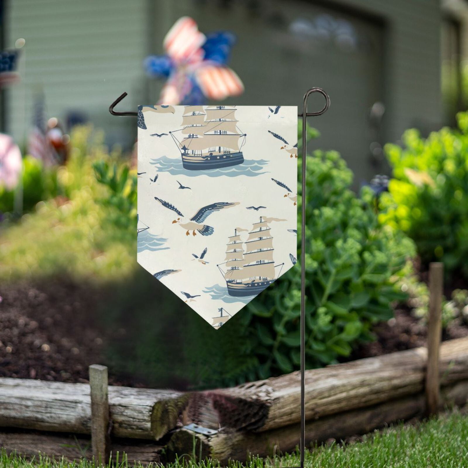 Ships Birds Turtles Garden Flag 18" x 12.5" Double Sided Yard Lawn ...