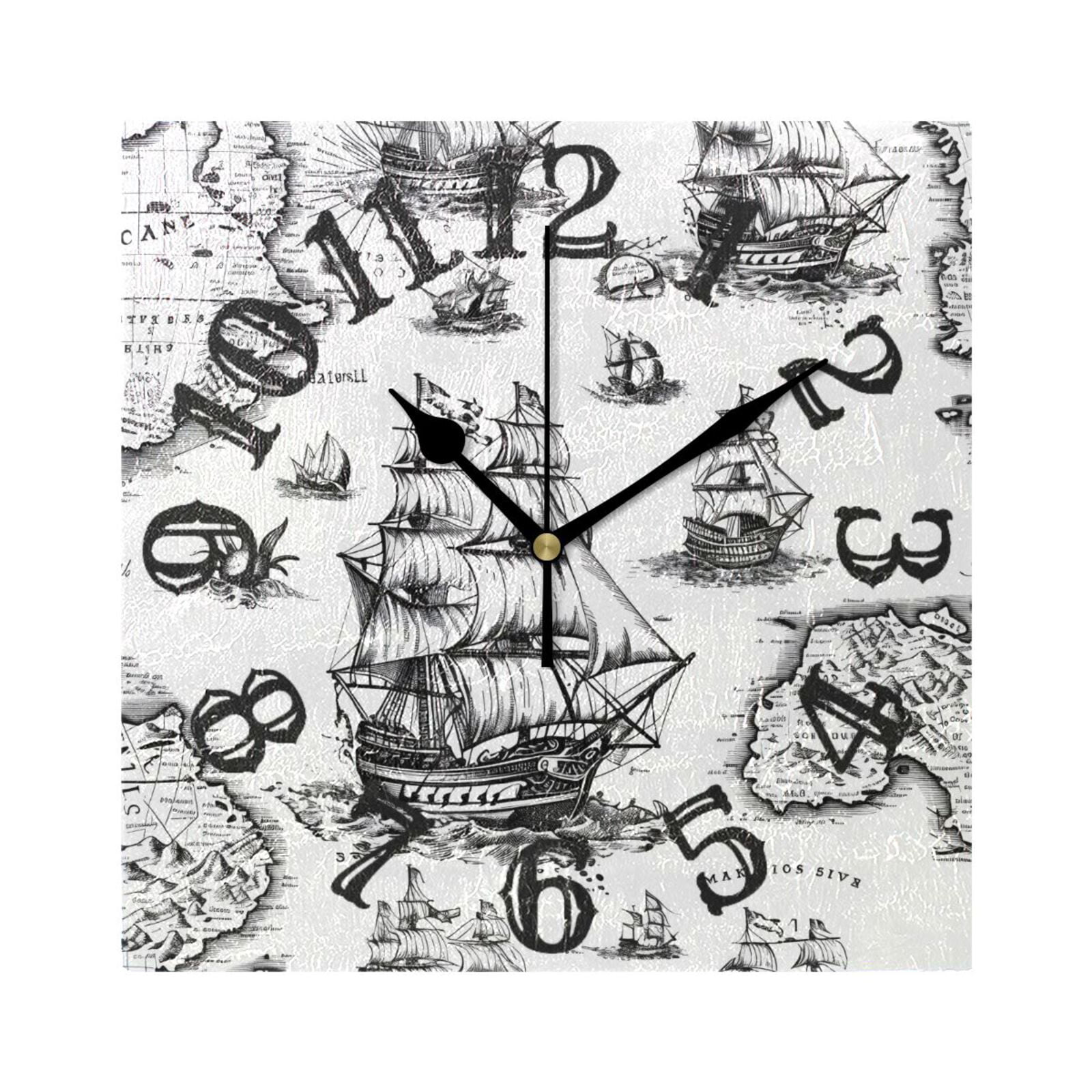 Ships Sailboats Sea Wall Clock Square Silent Non Ticking Battery ...