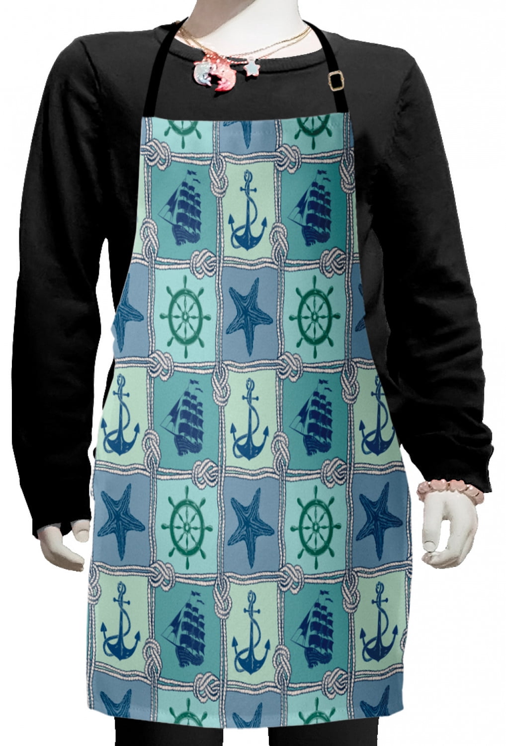 Ships Wheel Kids Apron, Nautical Patchwork Pattern Rope Starfish ...