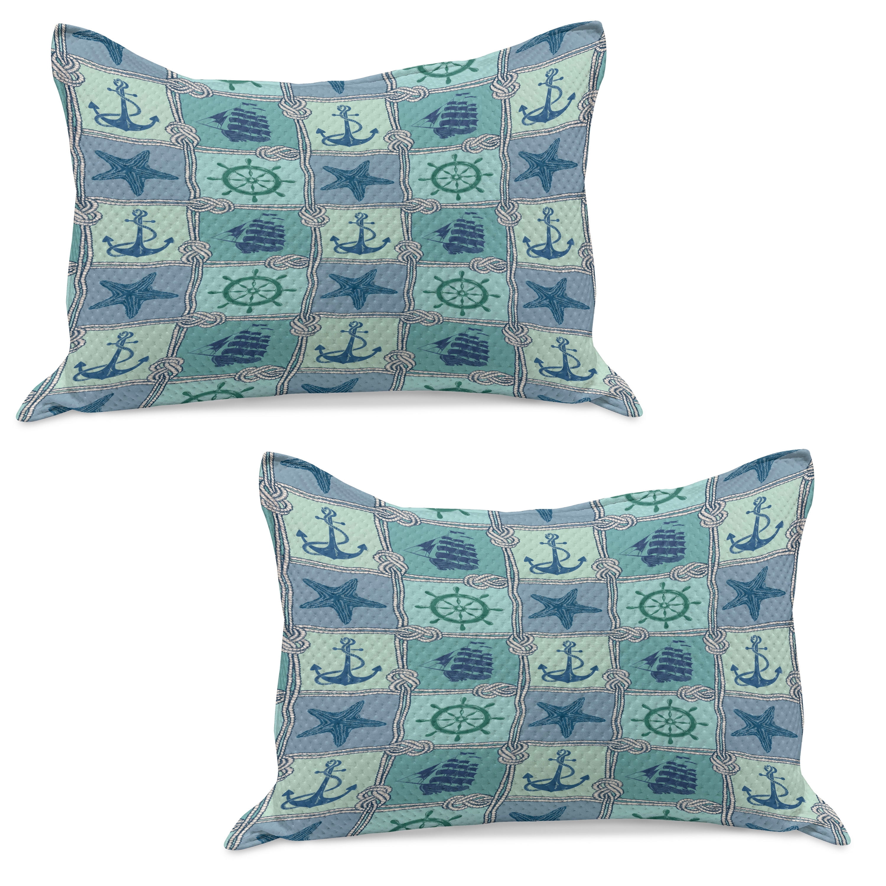 Ships Wheel Knitted Quilt Pillowcover Set of 2, Nautical Patchwork ...