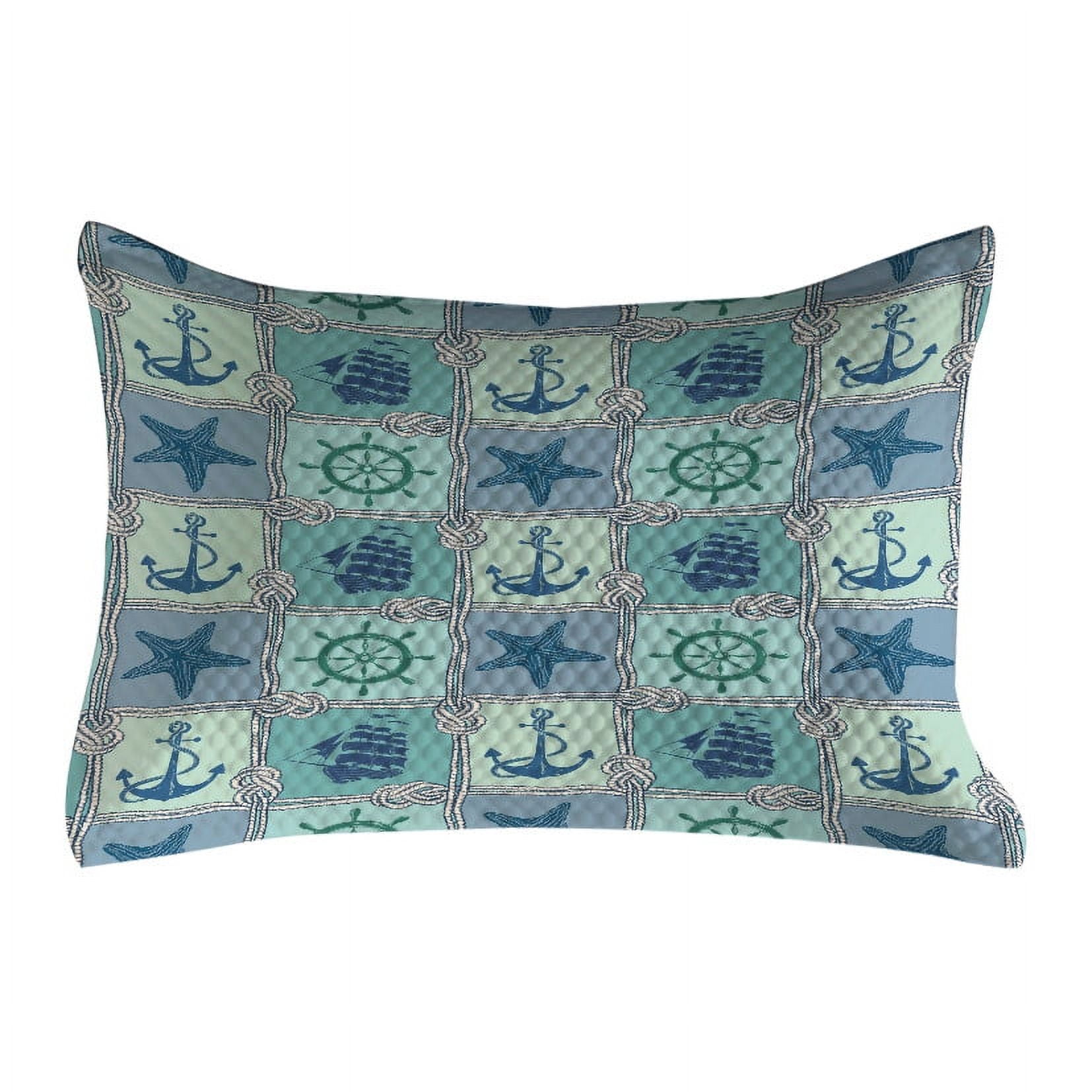 Ships Wheel Quilted Pillowcover, Nautical Patchwork Pattern Starfish ...