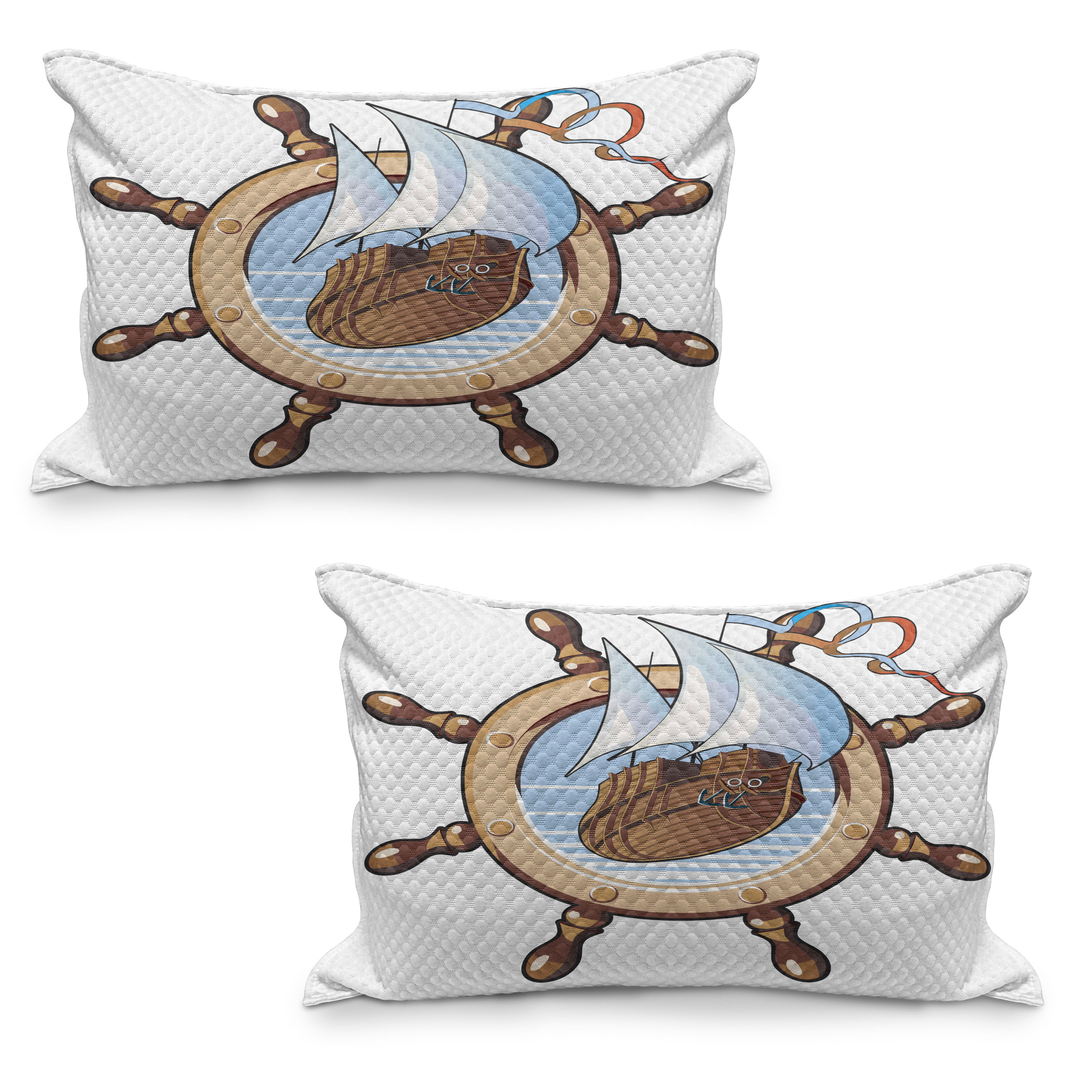 Ships Wheel Quilted Pillowcover Set of 2, Image of Ship Is in Framing ...