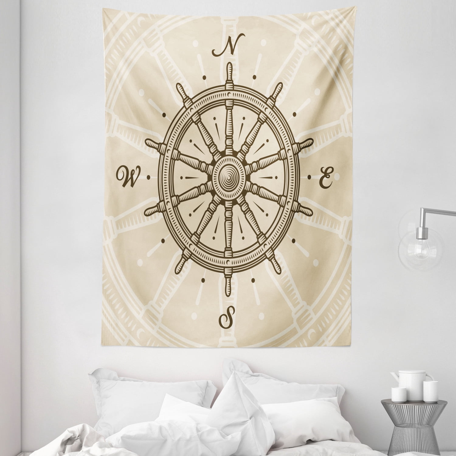 Ships Wheel Tapestry, Retro Ship Wheel Antique Sailboat Navigation Tool ...